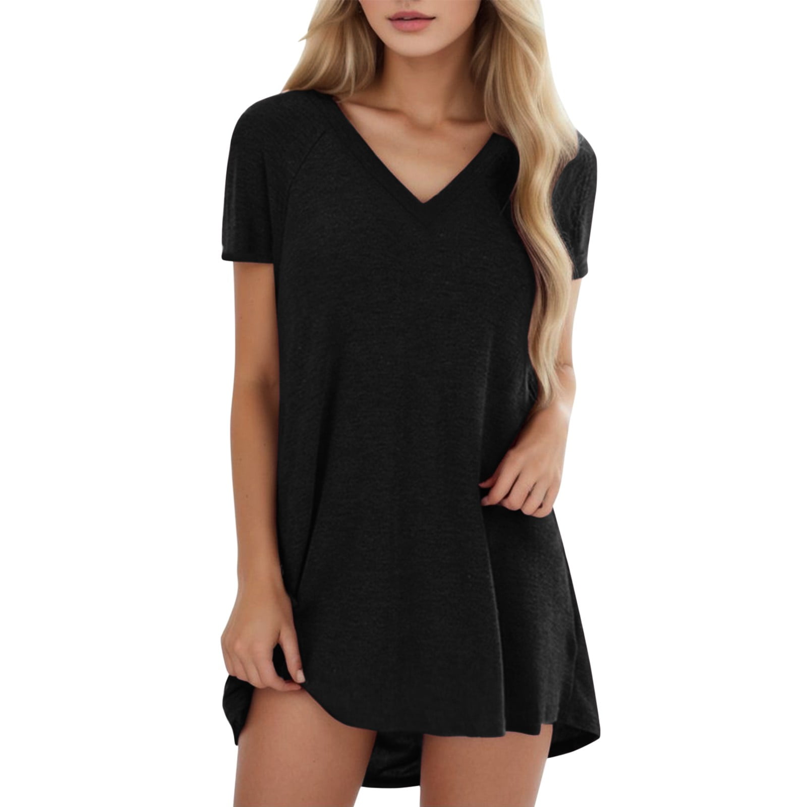 Rovga T Shirts For Women Solid Color Short Sleeve V Neck Tees Summer ...