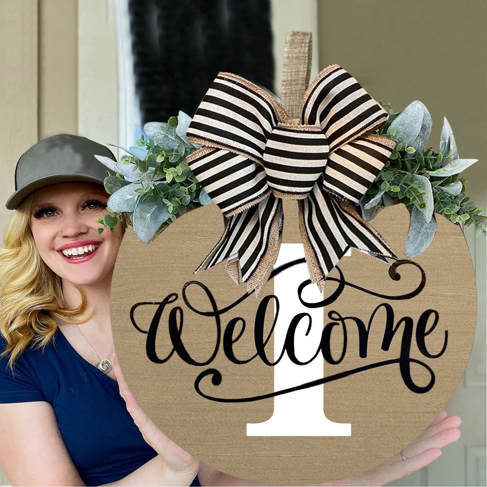 Rovga Welcome Door Sign 2024 Last Name Year Round Front Door Wreath 26 ...