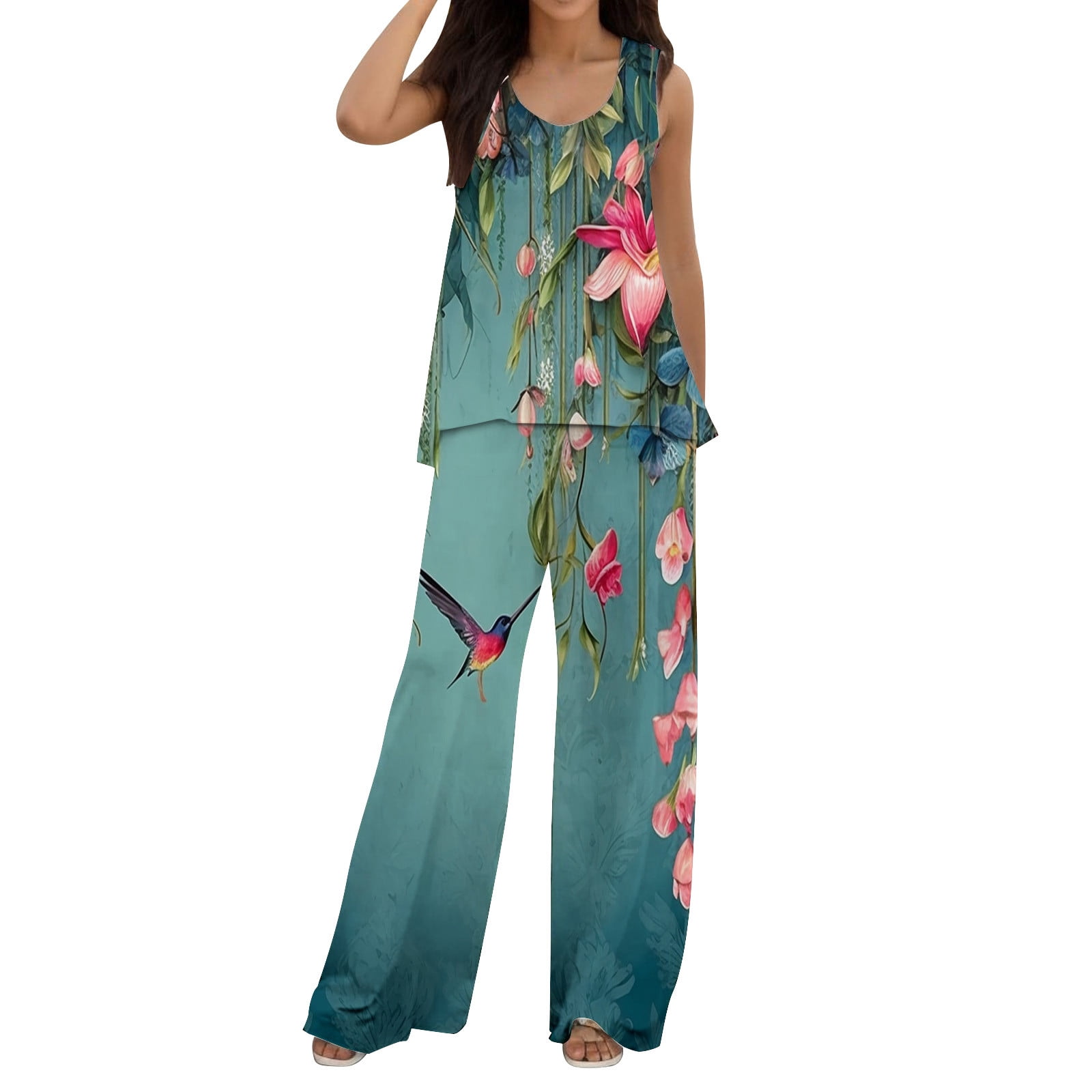 Rovga Women Sets Outfits Boho 2PCS Outfits Casual Printed Vest ...