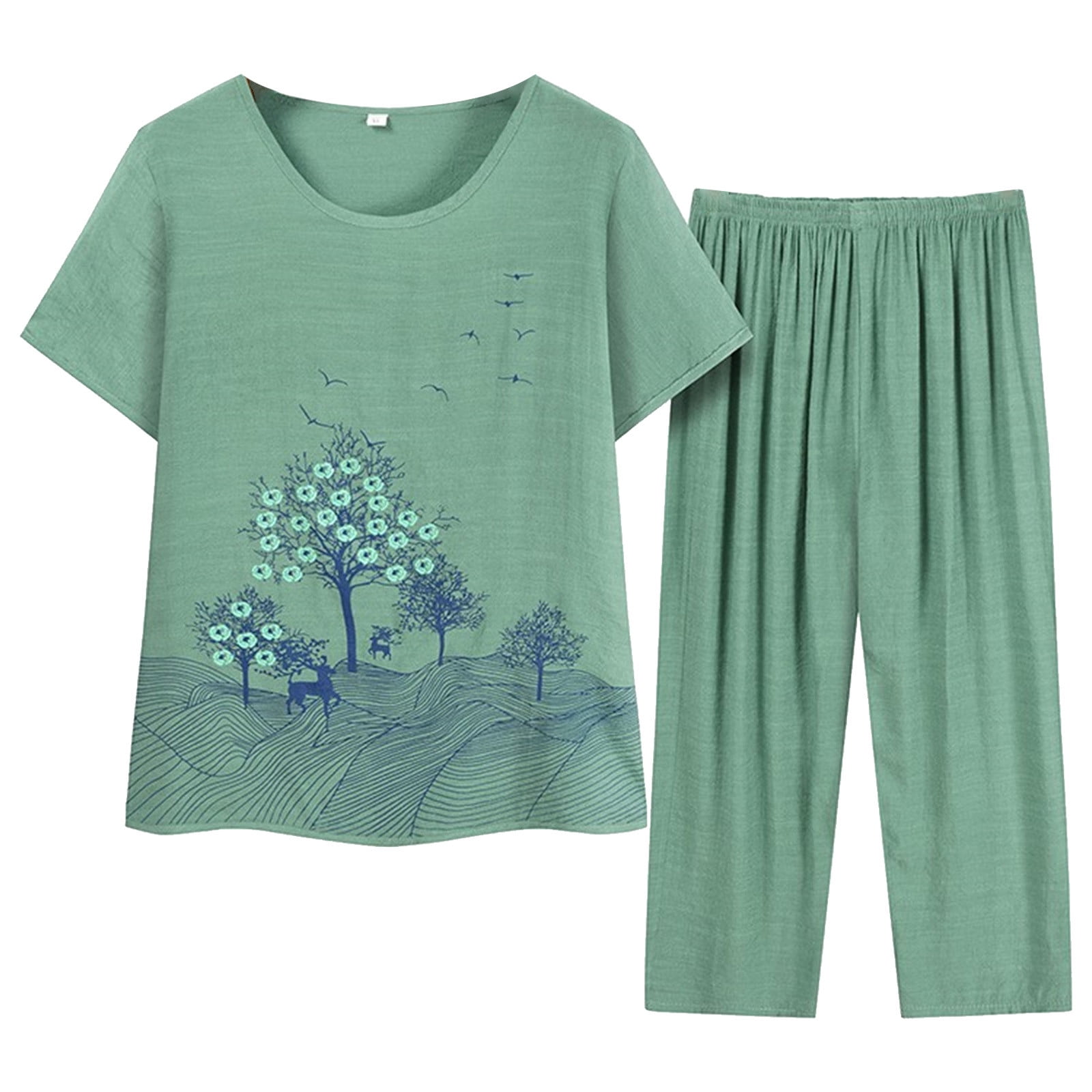 Rovga Women Sets Outfits Short Sleeve Summer O-Neck Printed Loose ...