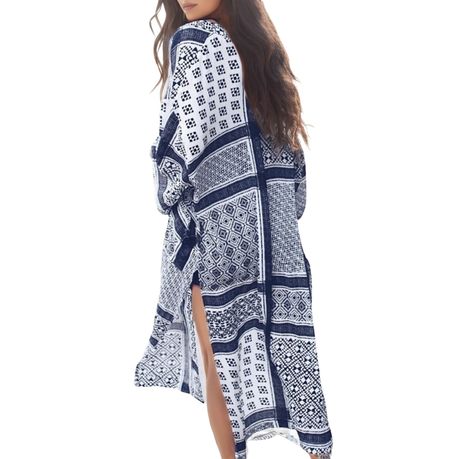 Rovga Womens Cover Ups For Swimwear Plaid Prints Long Sleeve Long Flowy ...