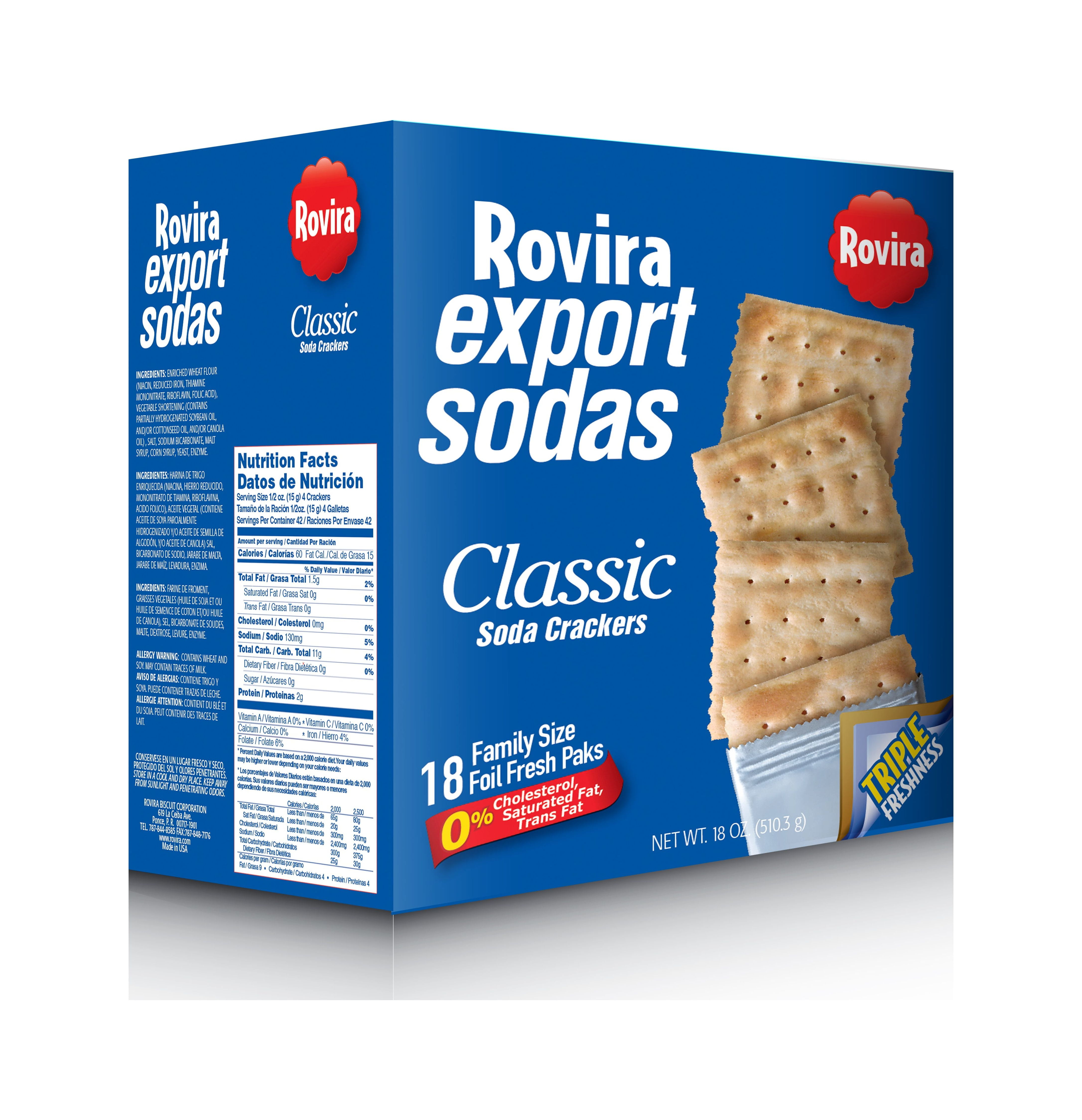 Rovira Export Sodas Classic Soda Crackers, Family Size Foil Fresh Pack ...