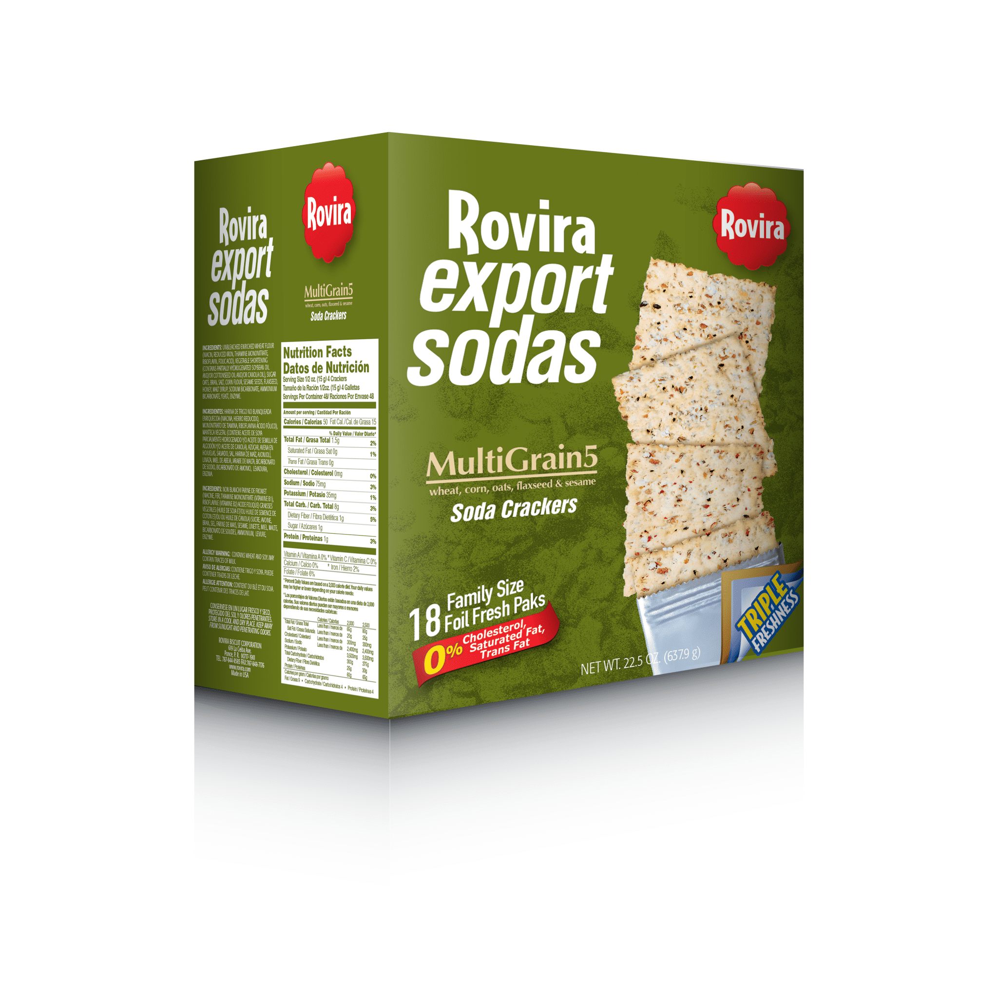 Rovira Export Sodas Multigrain Crackers, Family Size, 20oz Box ...