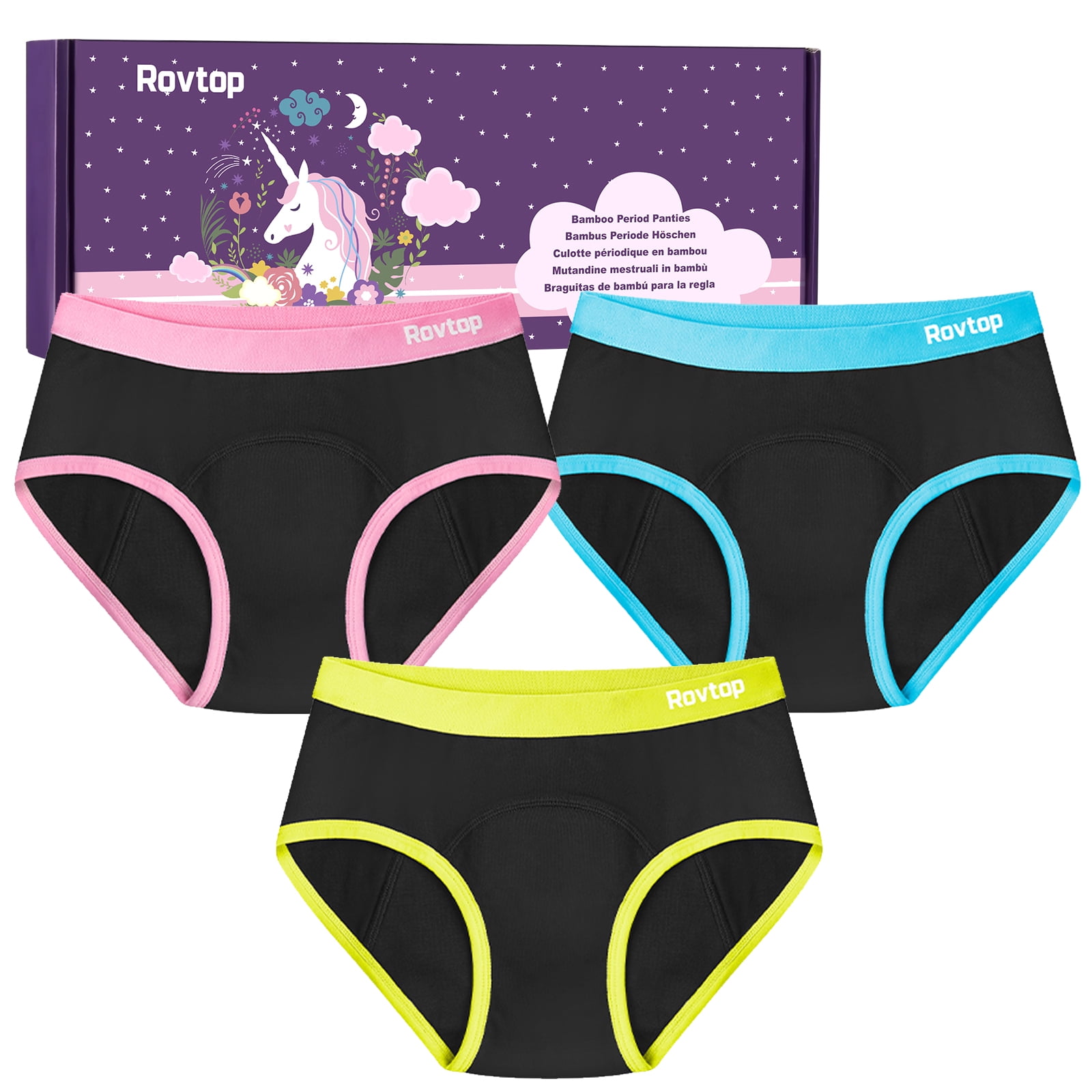 Rovtop Period Underwear for Girls, 3-Pack Cotton Period Panties 4 ...