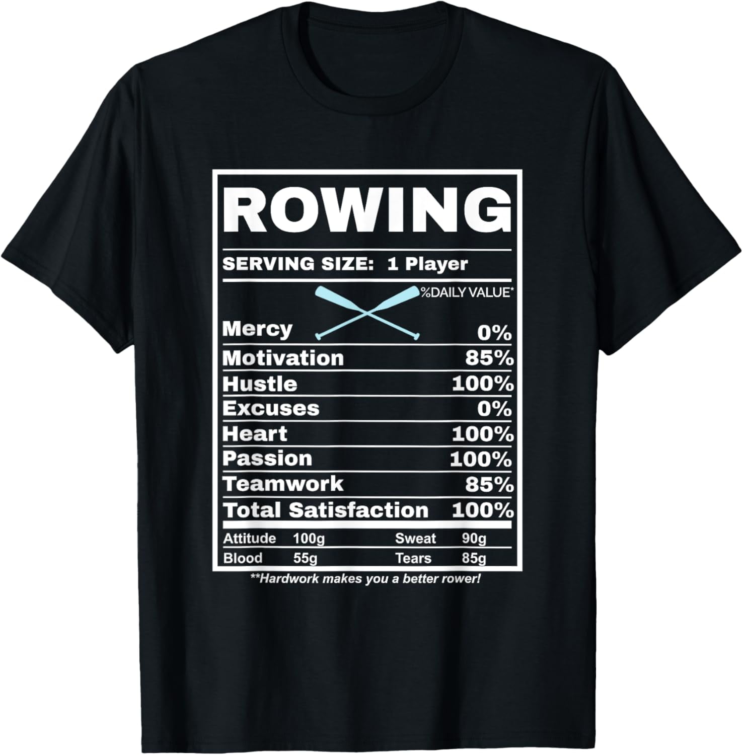 Row Boats Rowing Nutrition Facts Rower Team Rowing Gear T-Shirt ...