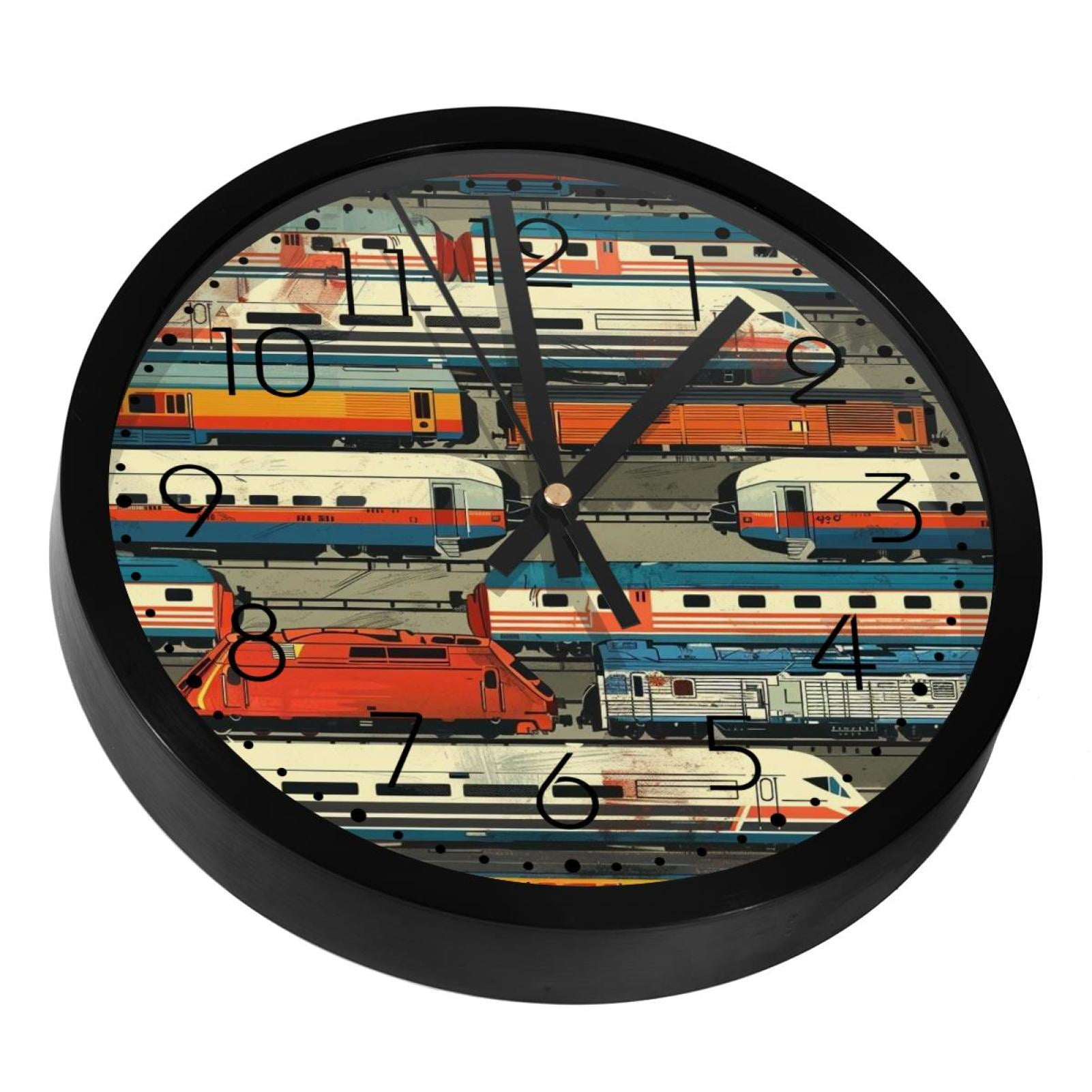 Row of Trains on Station Silent Wall Clock, Non Ticking Battery ...