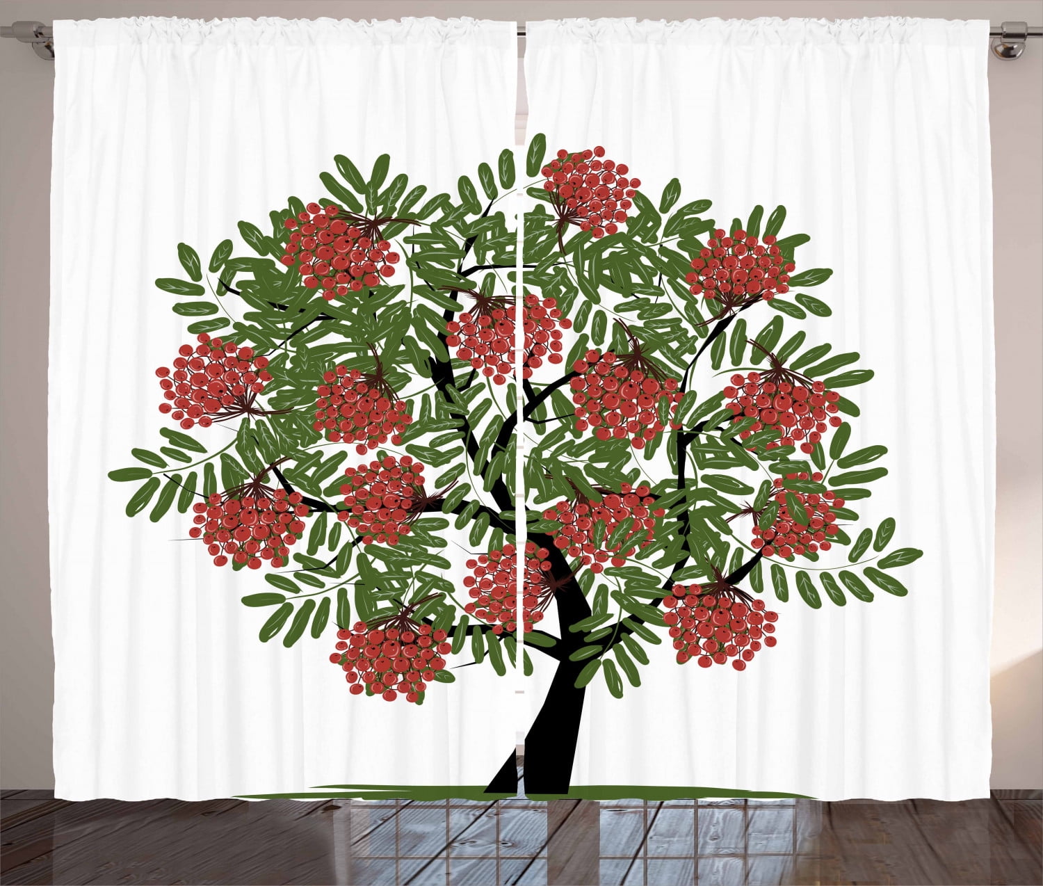 Ambesonne Rowan Curtains 2 Panel Set, Tree Full of Fruits Art Print ...