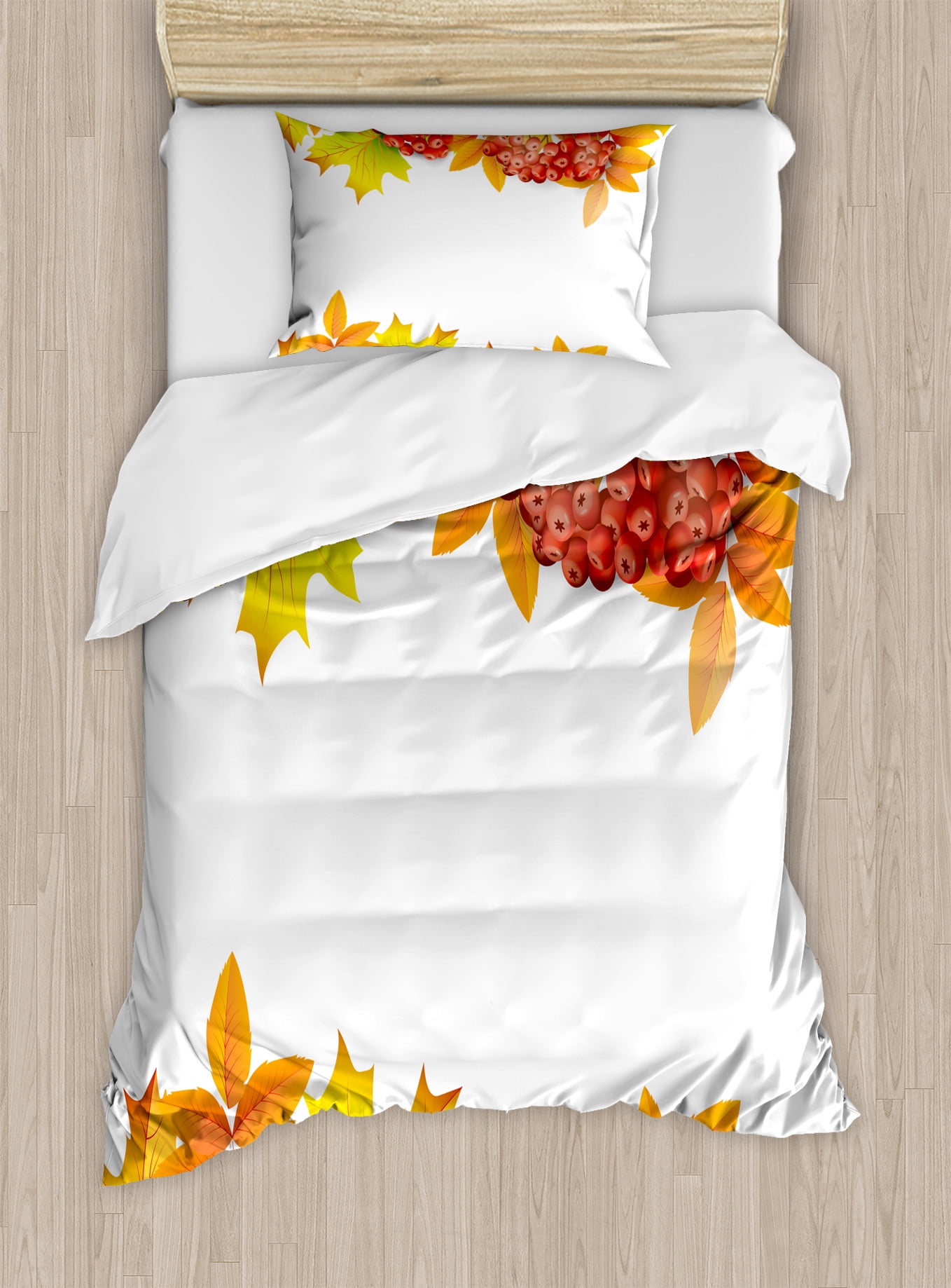Rowan Duvet Cover Set, Autumn Branches Border Design with Ashberries ...