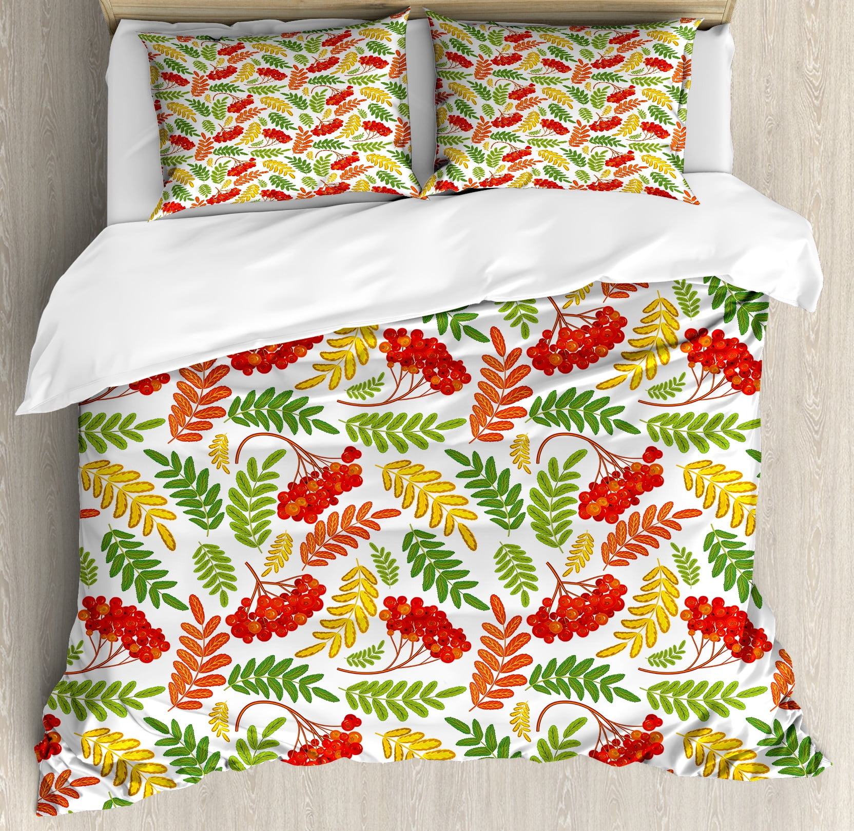 Rowan Duvet Cover Set, Autumnal Flora Wild Rural Nature Pattern ...