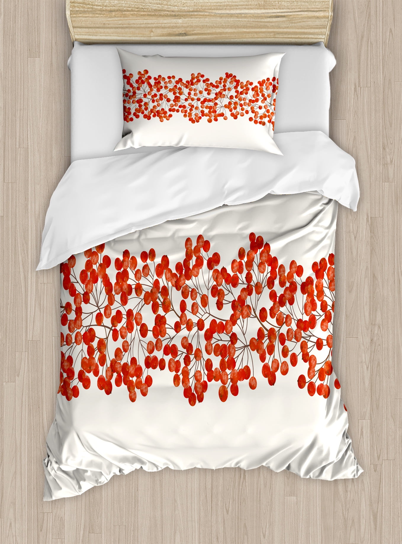 Rowan Duvet Cover Set, Border with Wild Red Mountain Ashes on Twigs ...