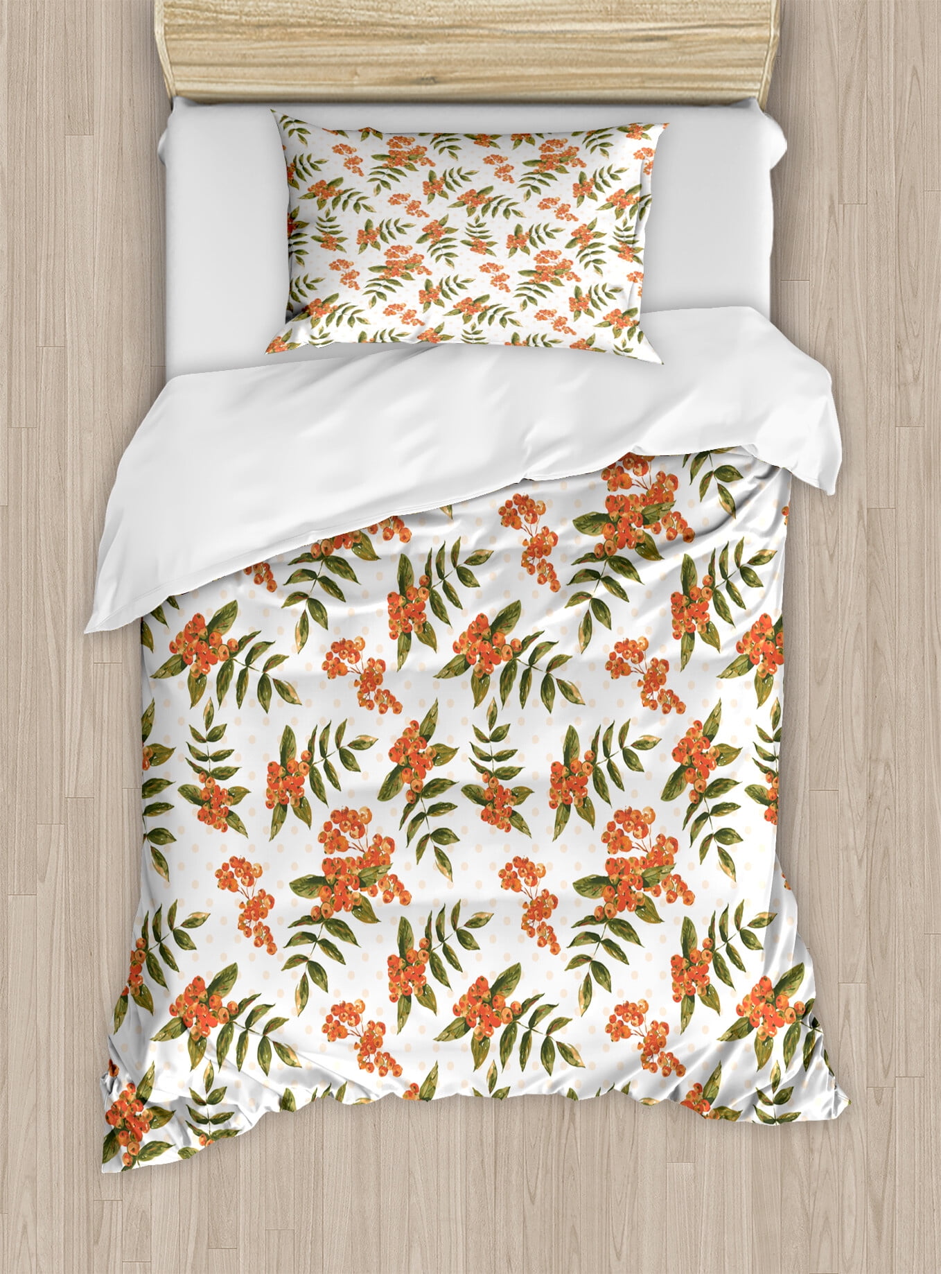 Rowan Duvet Cover Set, Botanical Foliage Nature Pattern with Berries on ...