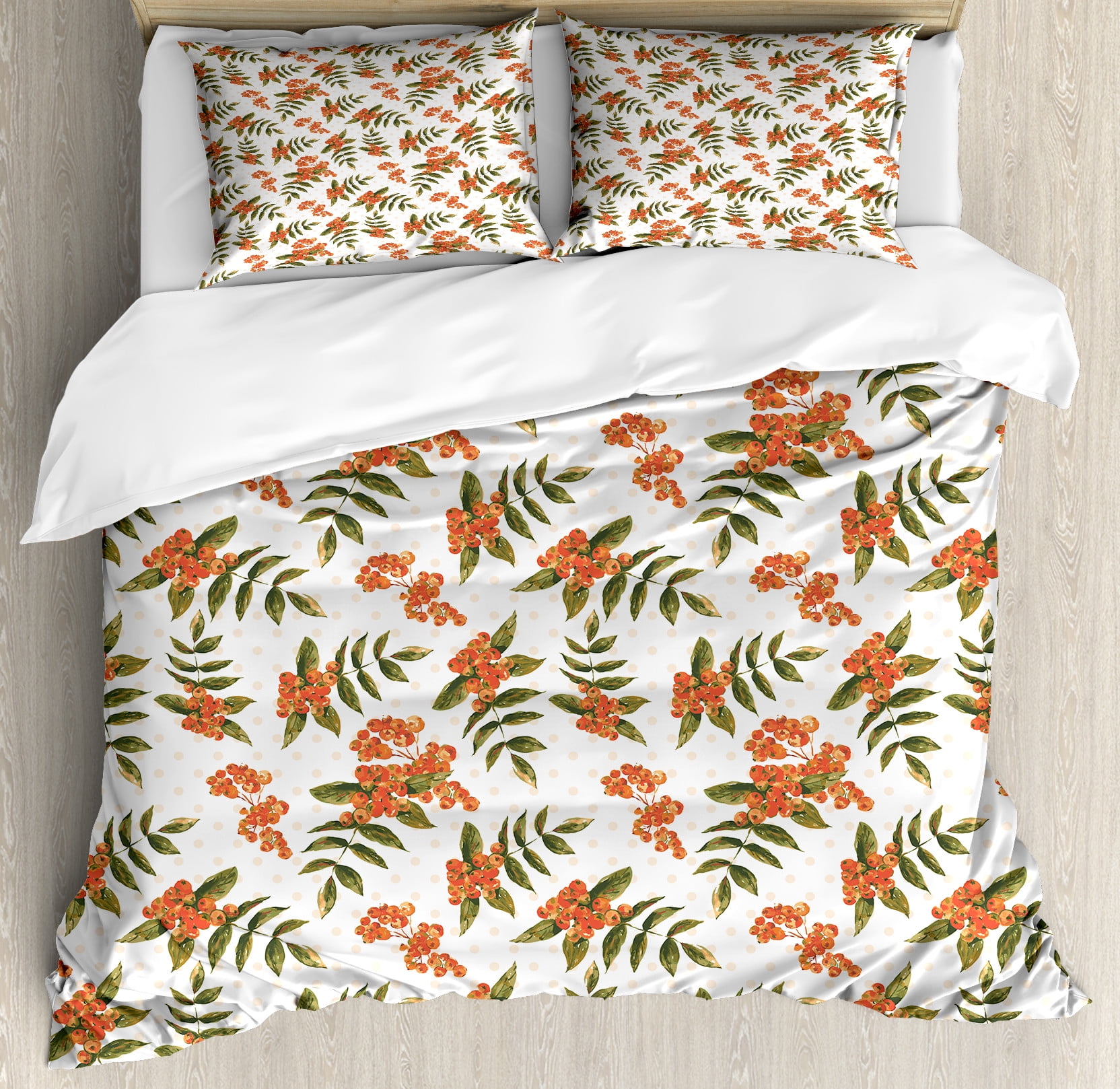 Rowan Duvet Cover Set, Botanical Foliage Nature Pattern with Berries on ...
