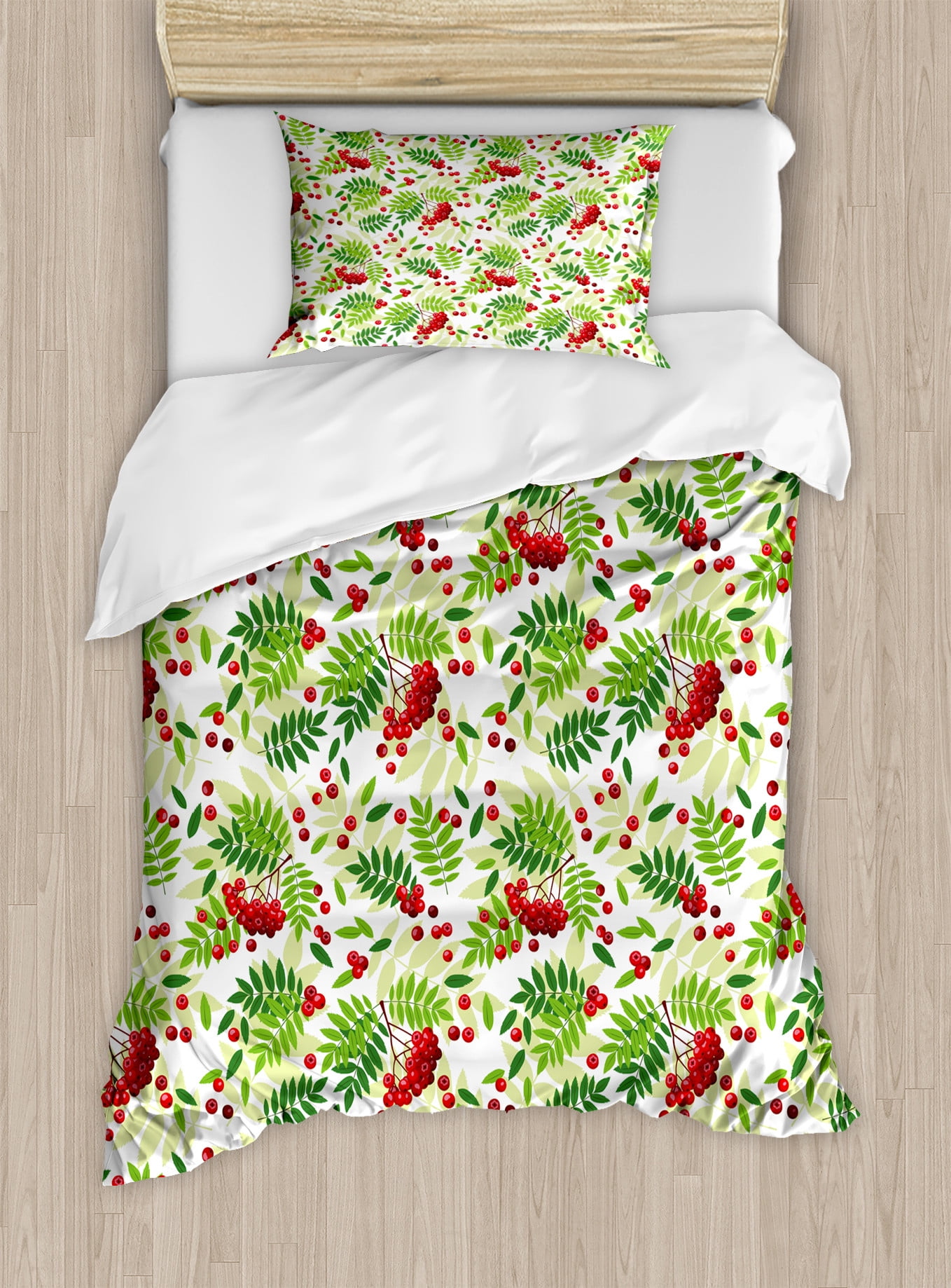 Rowan Duvet Cover Set, Green Leaves Wild Mountain Fruits Raceme ...