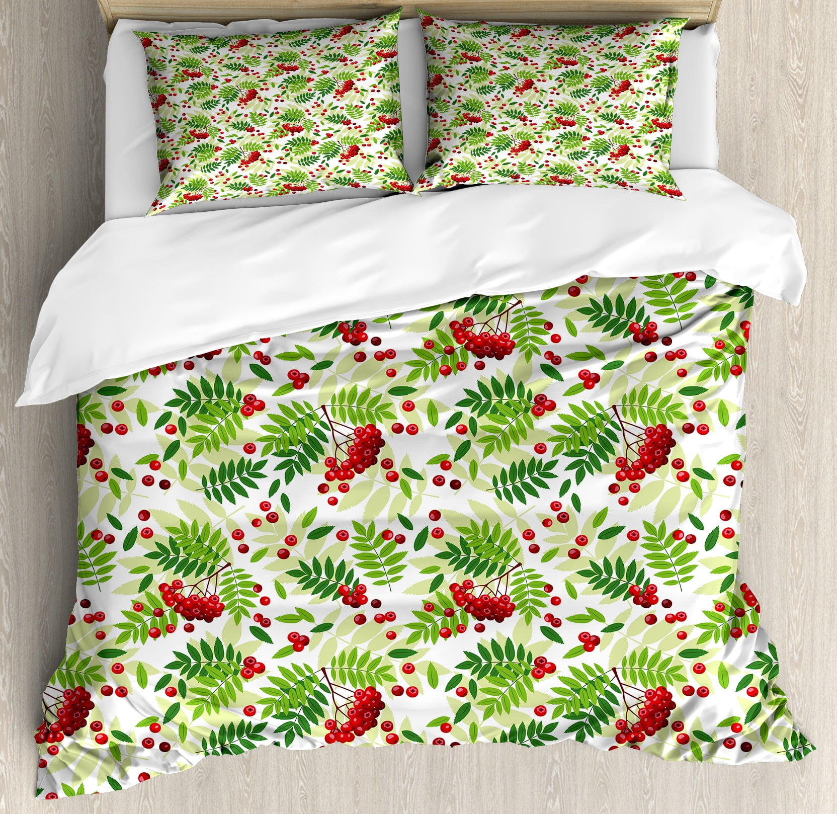 Rowan Duvet Cover Set, Green Leaves Wild Mountain Fruits Raceme ...