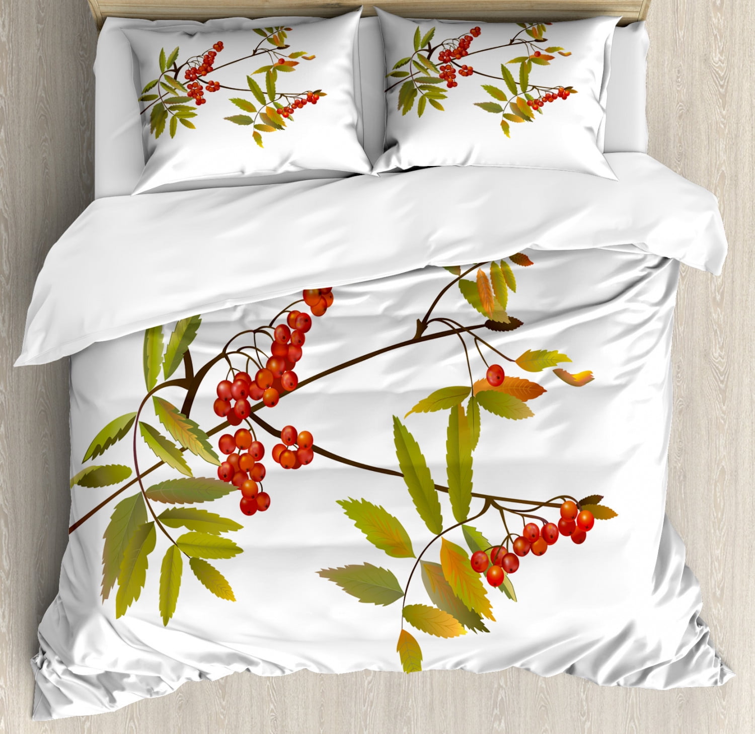 Rowan Duvet Cover Set Queen Size, Fresh Organic Ashberry Tree Botanical ...
