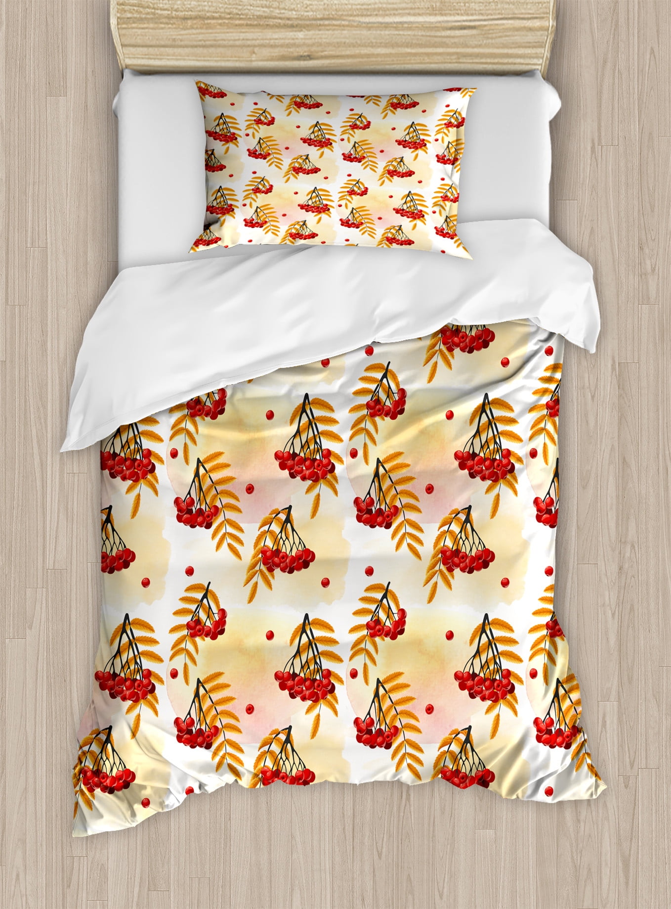 Rowan Duvet Cover Set, Romantic Fall Season Inspired Tile with Vivid ...