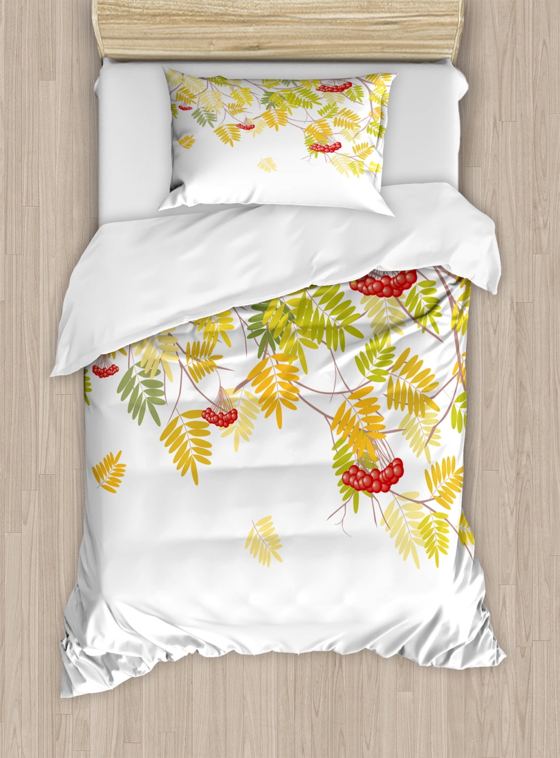 Rowan Duvet Cover Set Twin Size, Colorful Autumn Season Theme Vivid ...