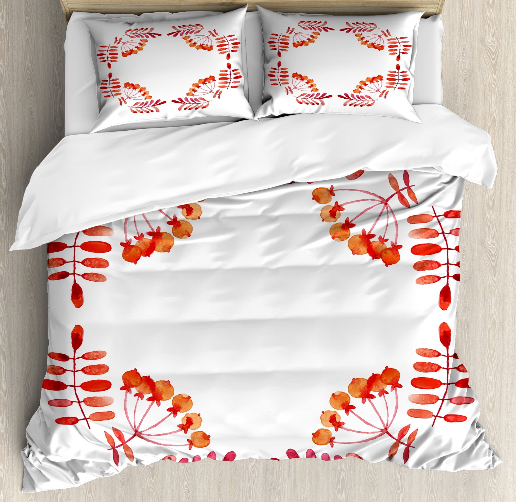 Rowan Duvet Cover Sets, Watercolor Style Leaves with Fruits Square ...