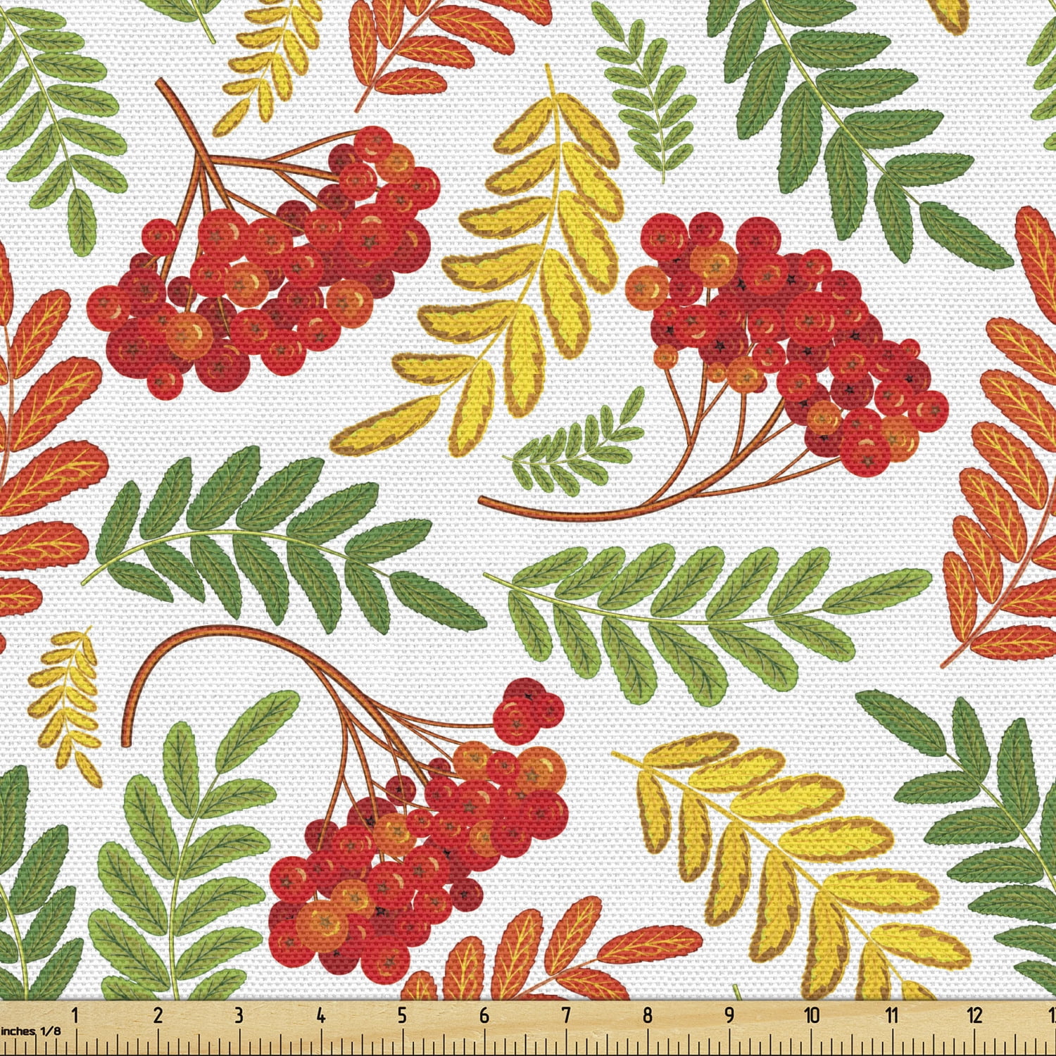 Ambesonne Rowan Fabric by the Yard Upholstery, Autumnal Flora Pattern ...
