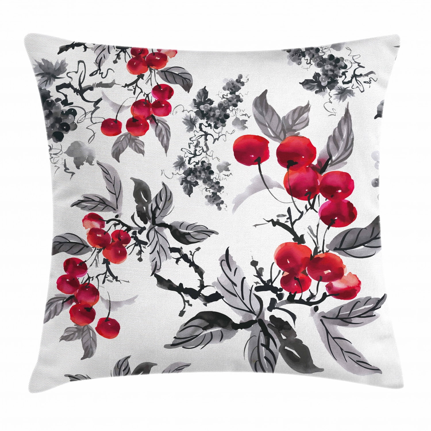 Rowan Throw Pillow Cushion Cover, Artwork of Mountain Ash Plants ...