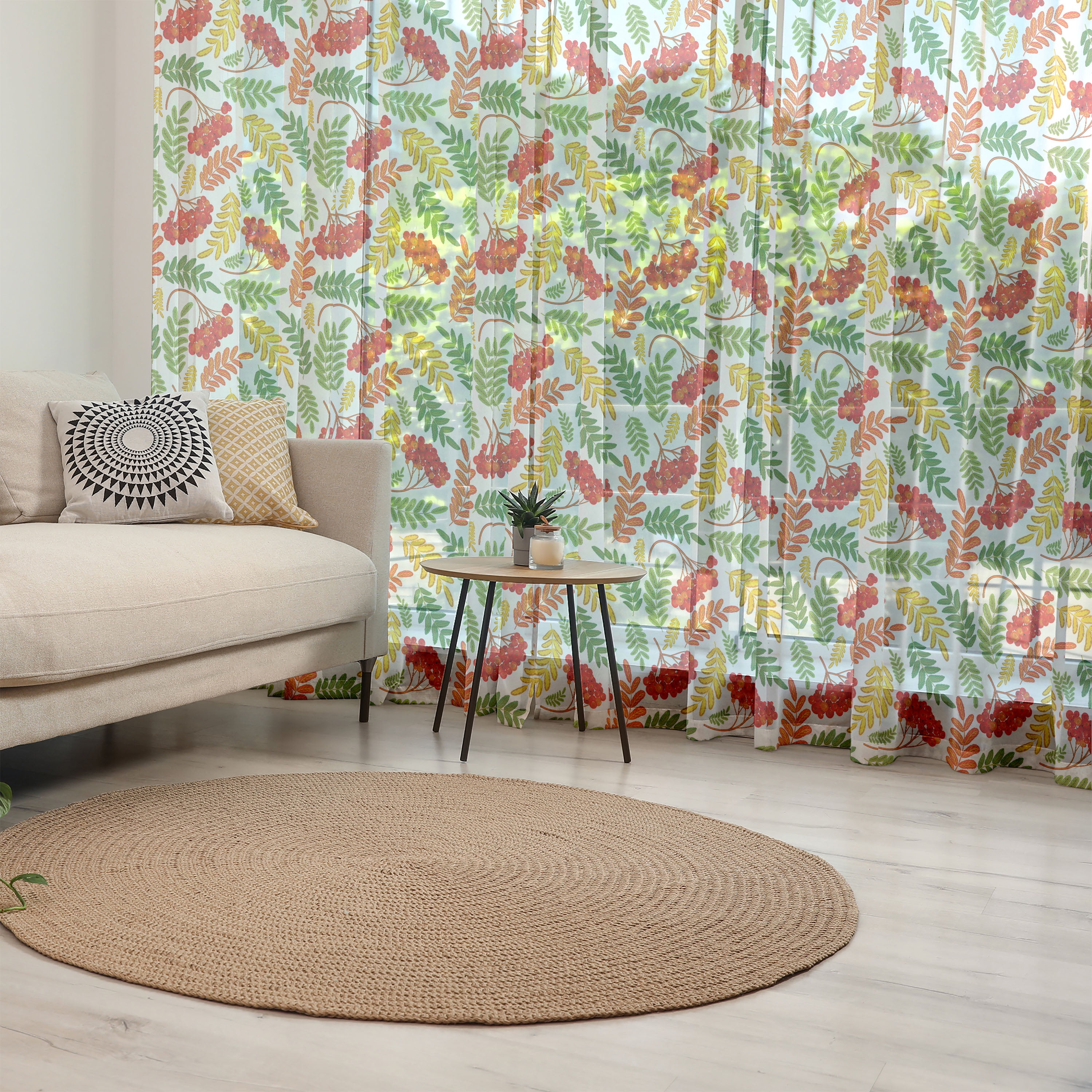 Rowan Tulle Curtains with Rod Pocket, Autumnal Flora Wild Rural Nature ...