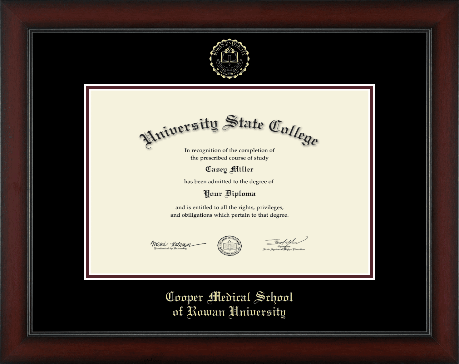 Rowan University Cooper Medical School Diploma Frame, Document Size 18 ...