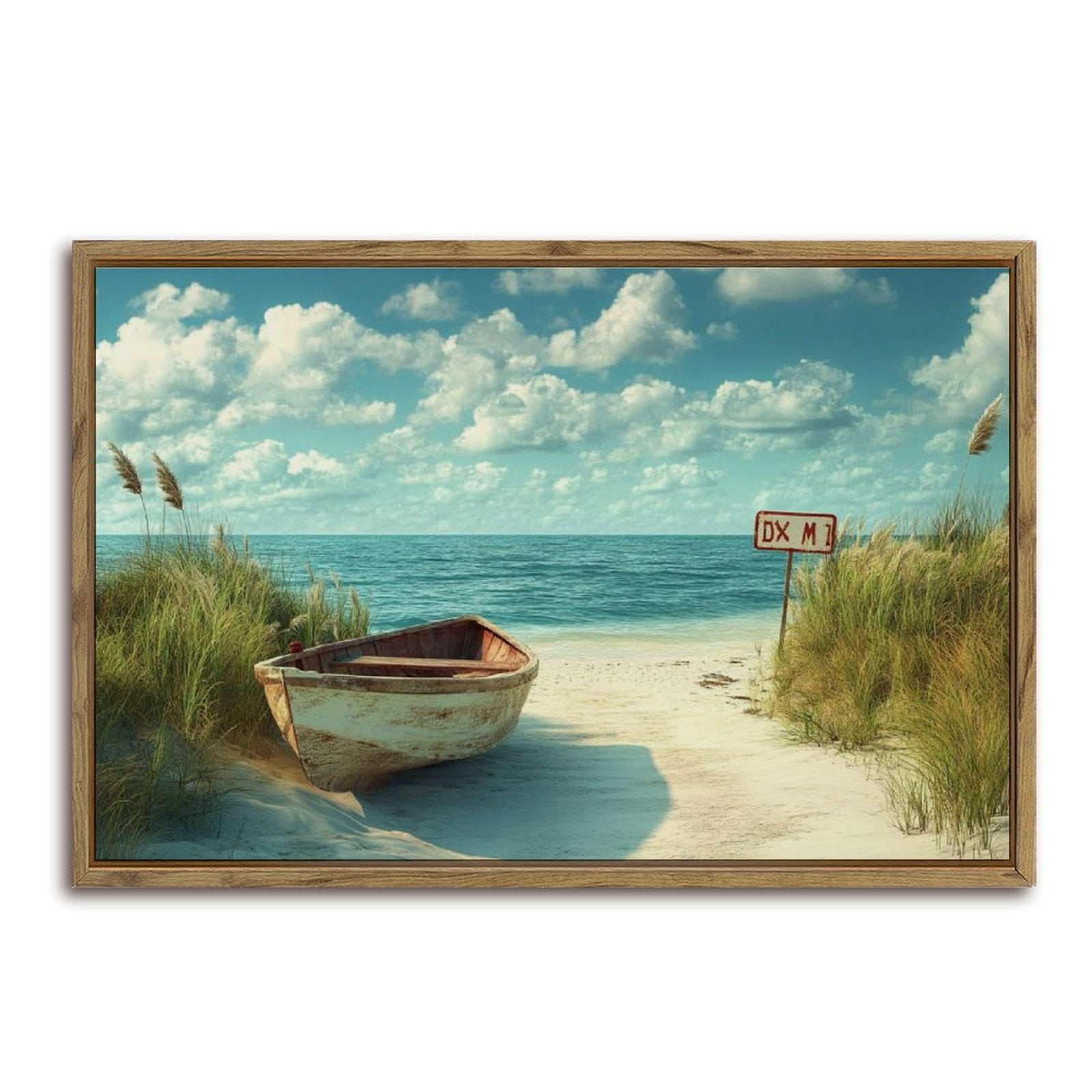 Rowboat On Peaceful Shore Horizontal Canvas Wall Art with Lightweight ...