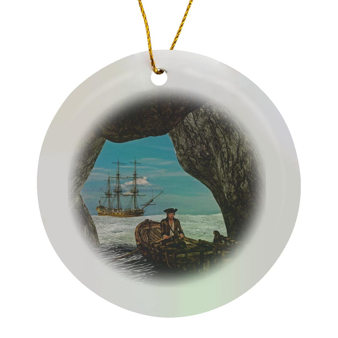 3drose, Rowboat with Cave View of a Sailing Ship, Circle Porcelain ...
