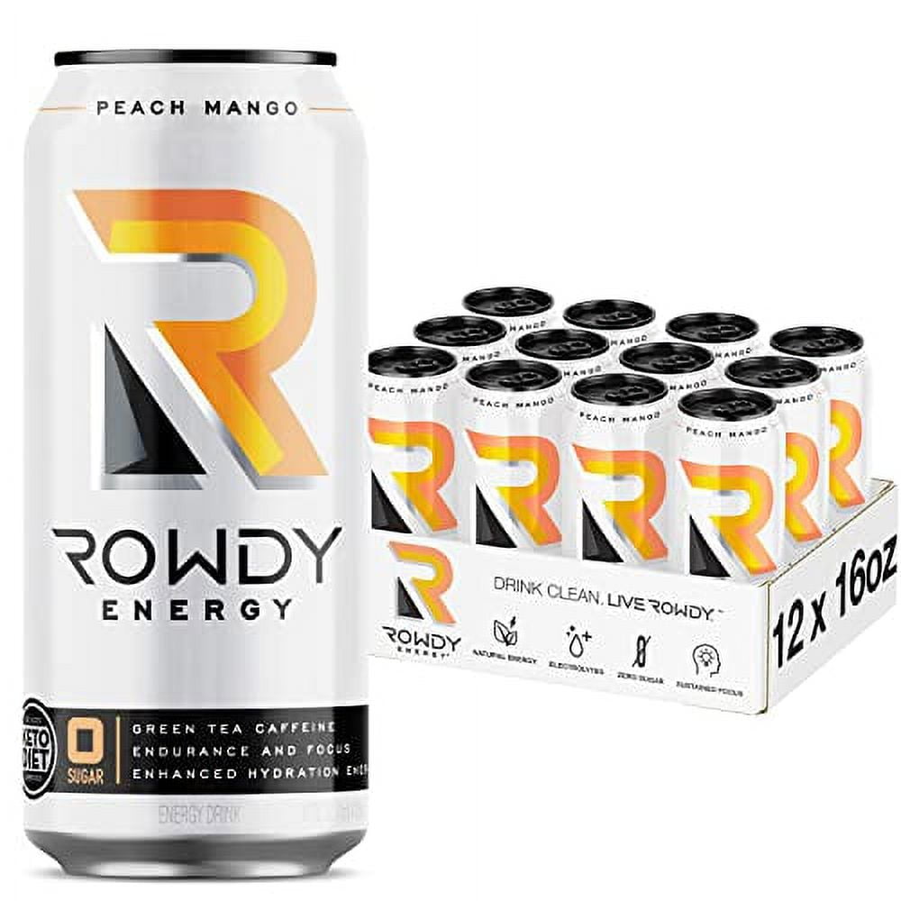 Rowdy Energy Drink, Peach Mango, Sugar Free - Natural Caffeine ...