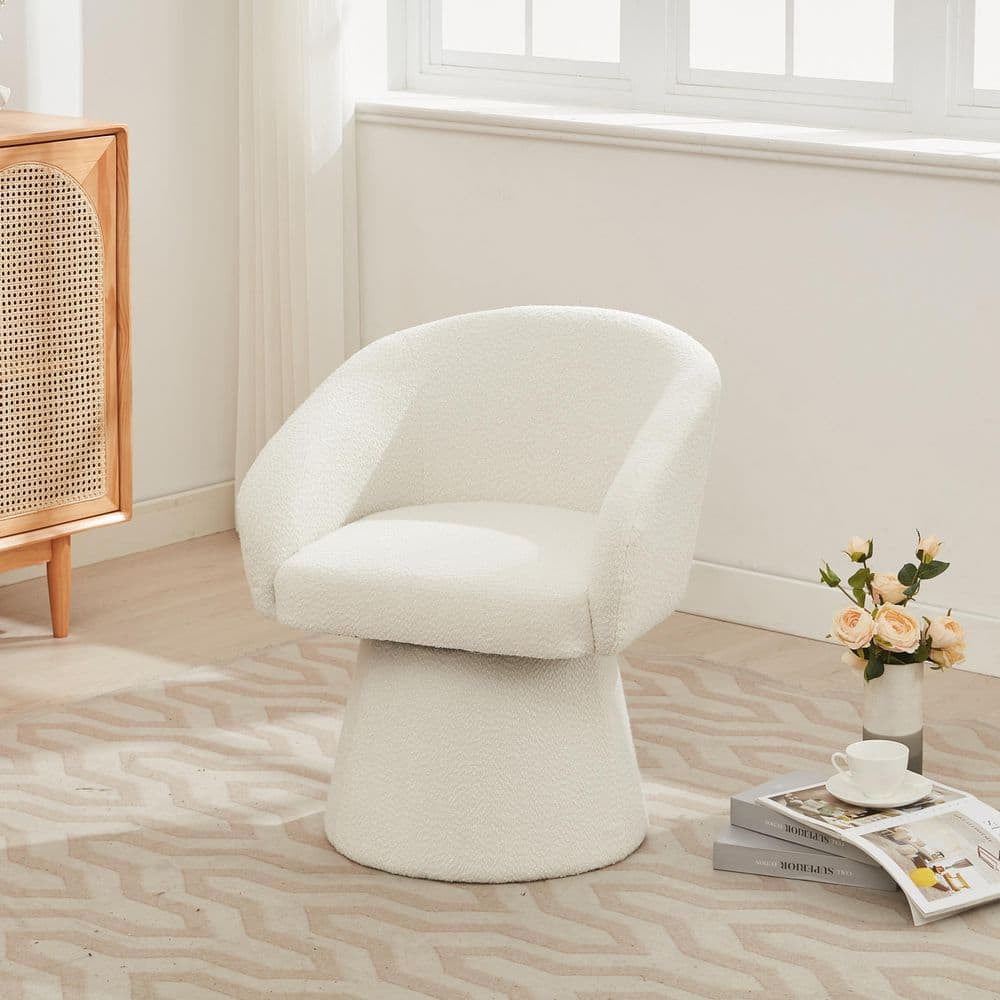 Rowen Modern Cream White Boucle Fabric Upholstered Swivel Accent ...