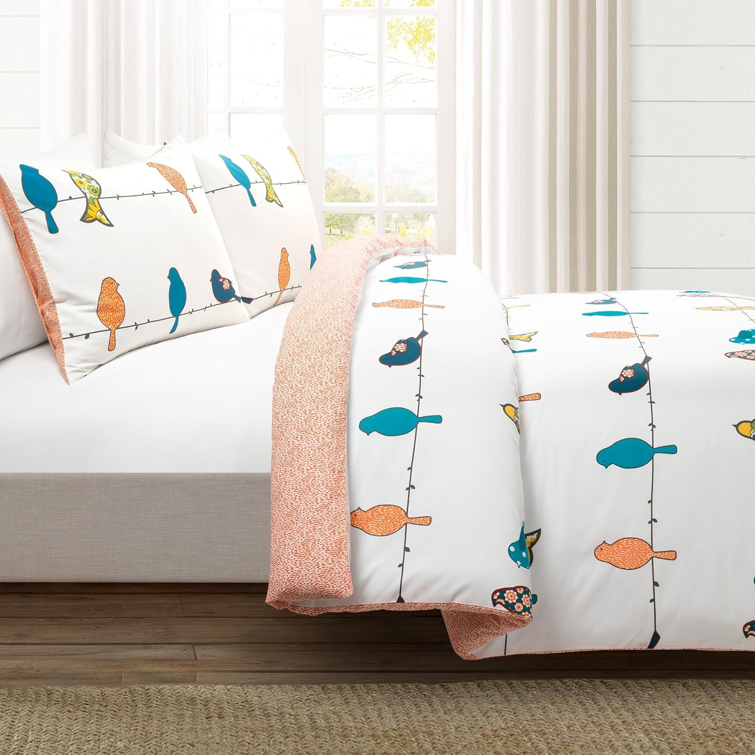 Rowley Birds Reversible Cotton Duvet Cover Set, 3 Piece Set, King ...