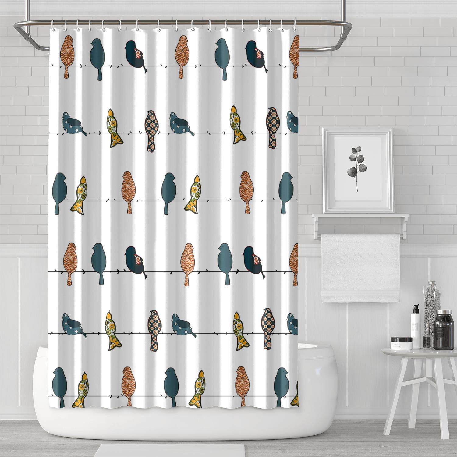 Rowley Birds Shower Curtain - Floral Animal Bird Print Design for ...