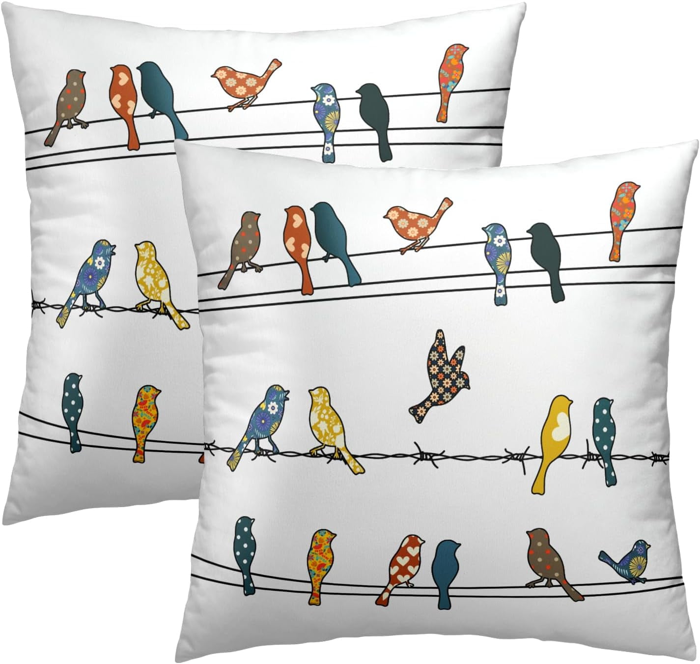 Rowley Birds Throw Pillow Covers 18x18 Set of 2 Colorful Boho Cute ...