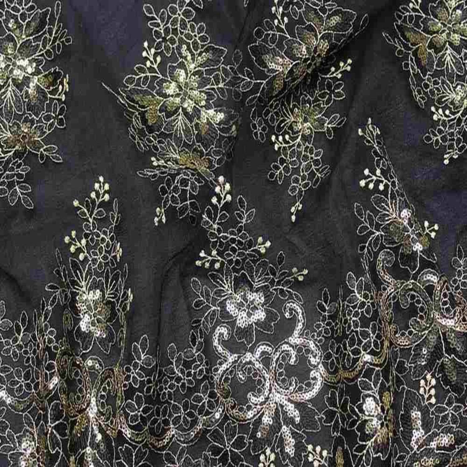 Rowley Sequin Embroidered Mesh Fabric. Lace Netting Material - 52 Inch ...