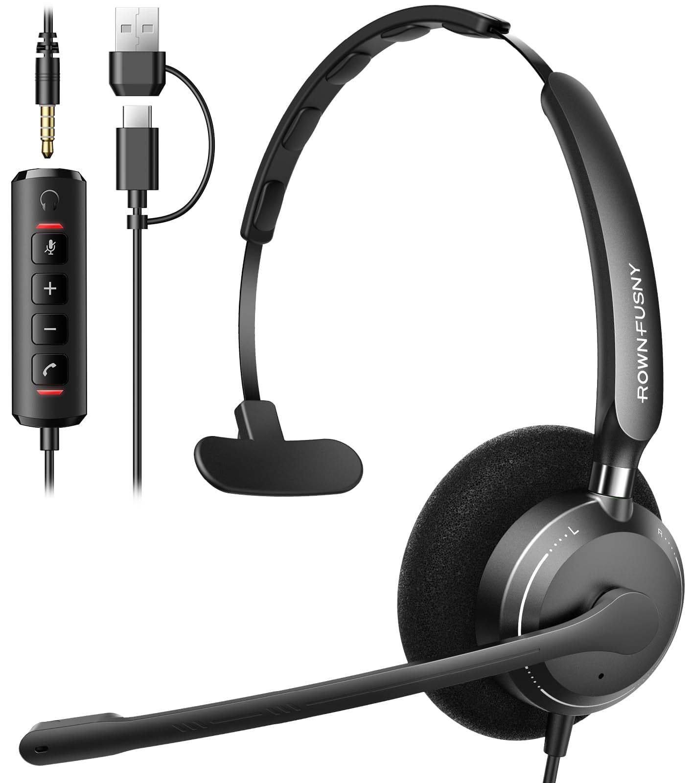 Rownfusny USB Headset with Microphone for PC, Computer Headset with ...