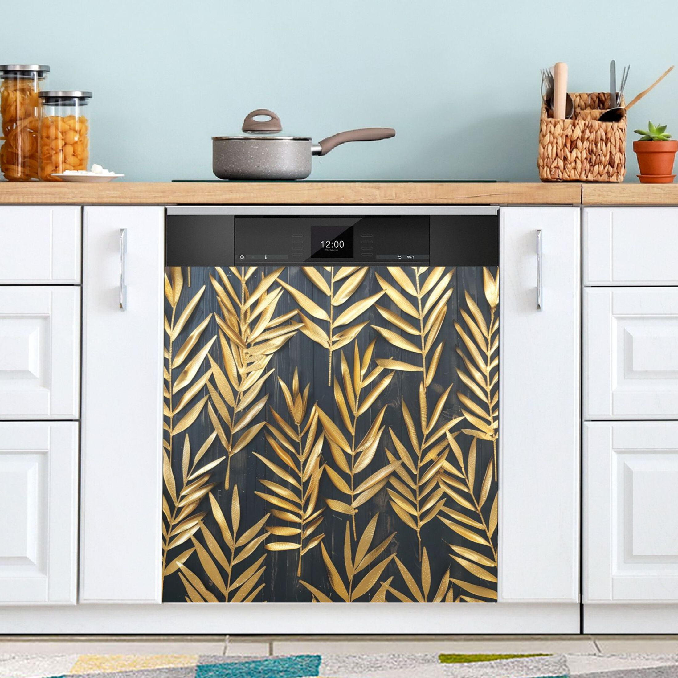 Rows Of Gold Palm Leaves Dishwasher Magnet Refrigerator Magnetic Cover ...