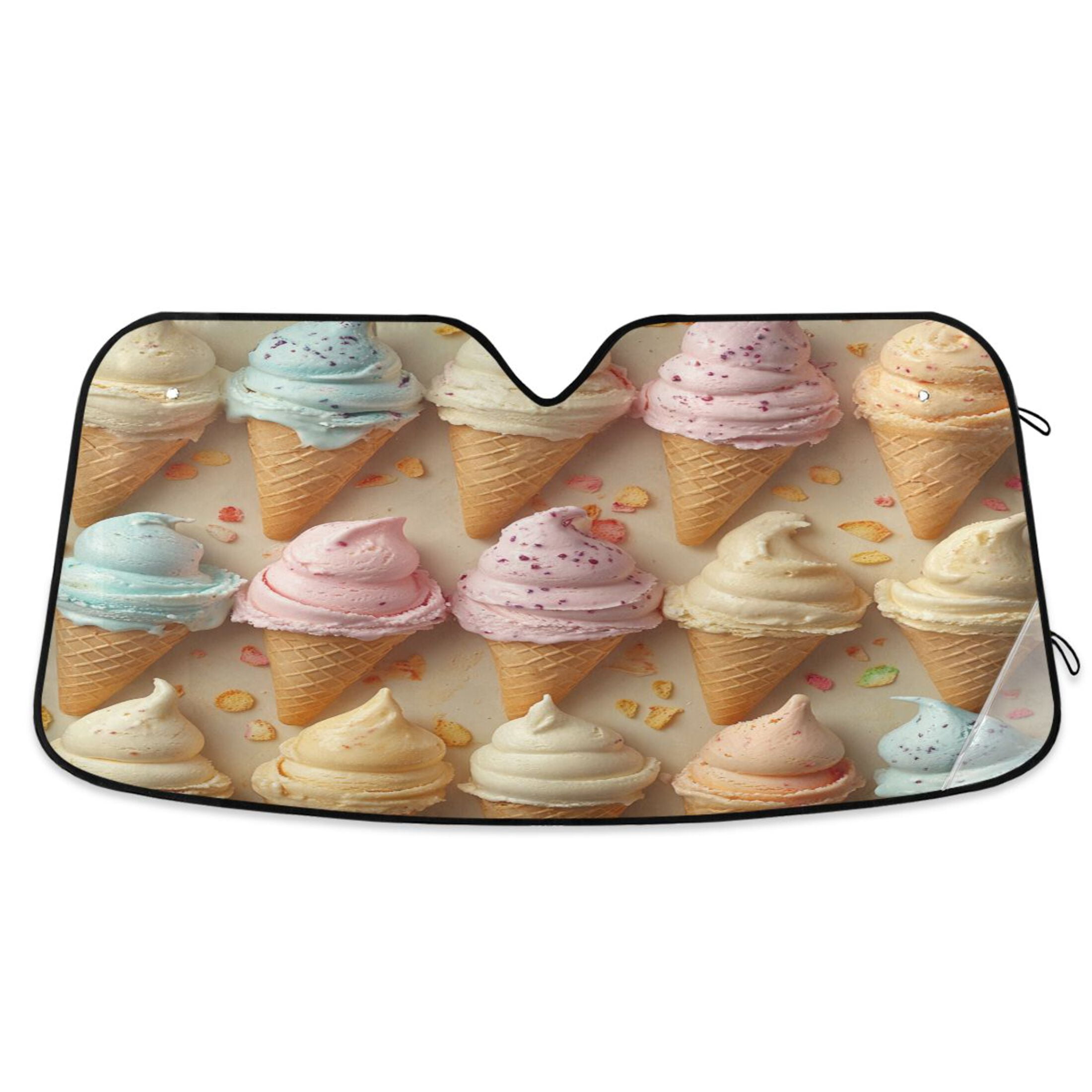 Rows Of Ice Cream Cones Windshield Sun Shade Automobile Visor Accordion ...