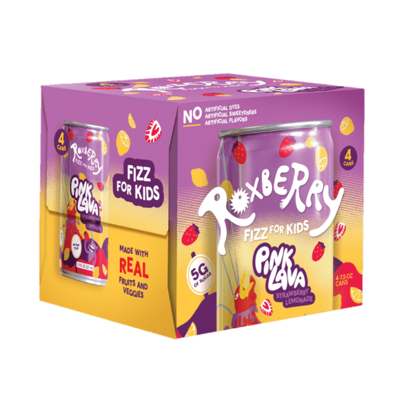 Roxberry Fizz for Kids Pink Lava Strawberry Lemonade Beverage, 7.5 oz Cans, 4 Pack, No ...