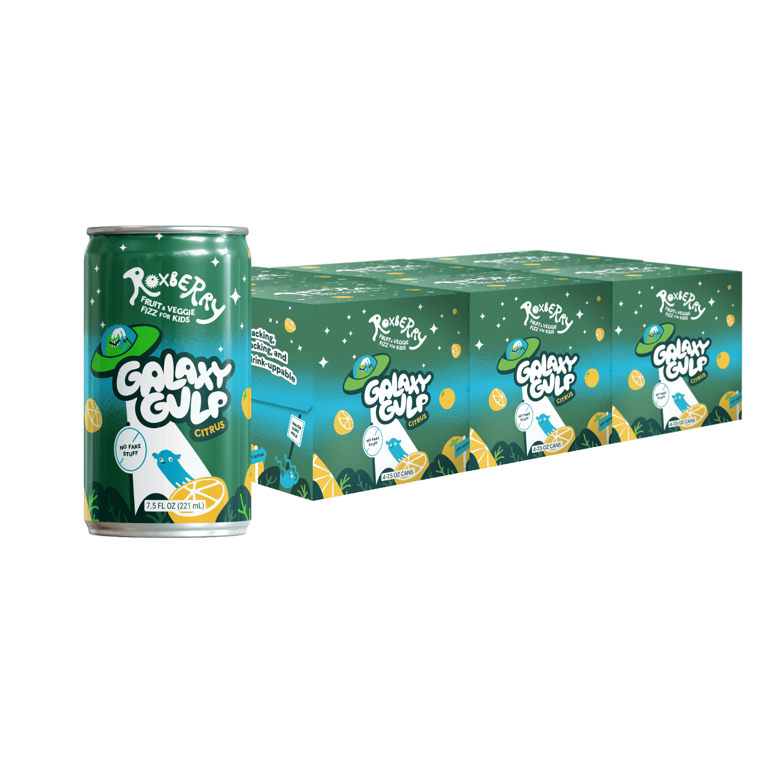 Roxberry Fruit & Veggie Fizz for Kids, Galaxy Gulp Citrus, Sparkling Juice, 7.5oz, No artificial ...