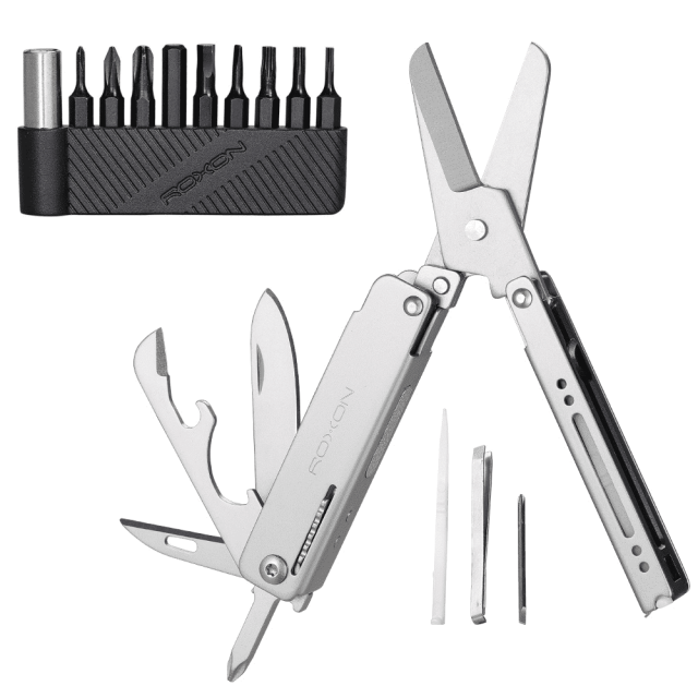 Roxon 13 in 1 Mini Multitool - Folding Scissors With 9pc Bits Set - Pocket Tool - Walmart.com