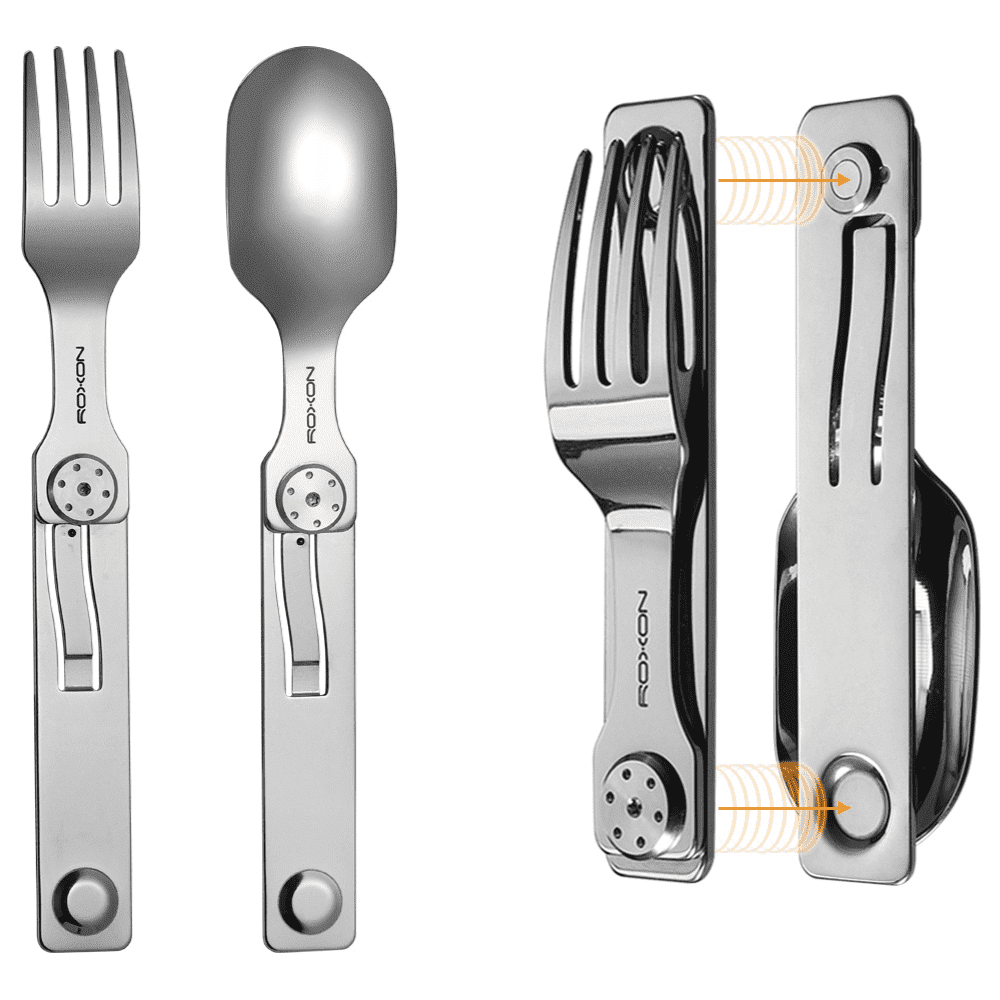 Roxon C2 2-Piece Camping Utensils Detachable Cutlery Folding Fork Spoon ...