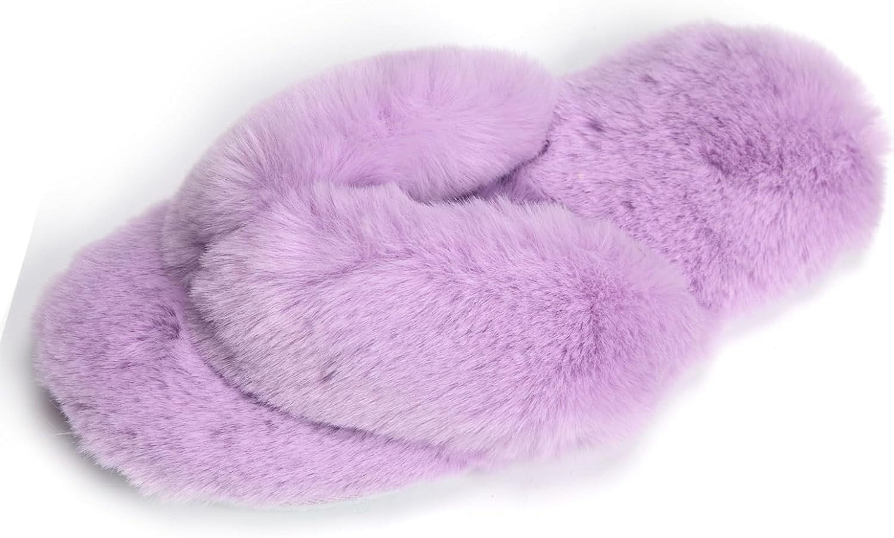 Roxoni Fuzzy House Slippers for Women Comfortable Furry Spa Thongs Cozy Slip On Flip Flops Soft ...