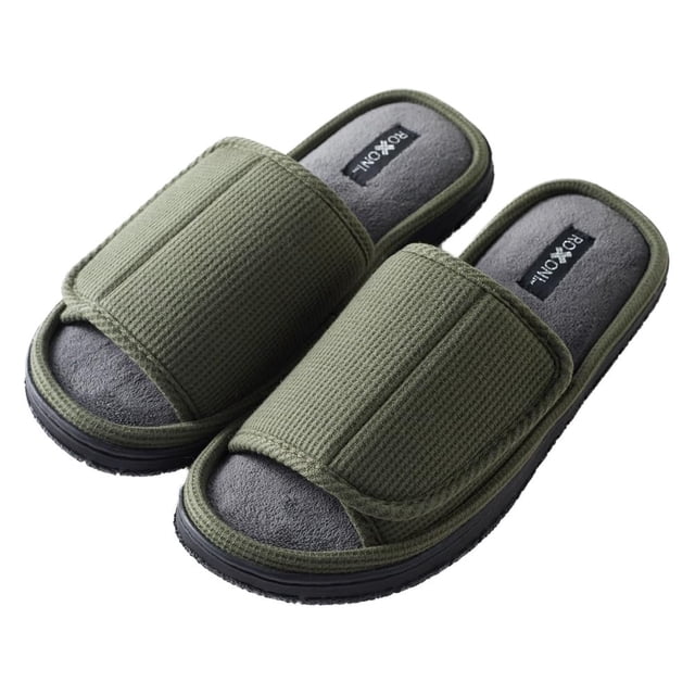 Roxoni Men's Adjustable Slide Slippers: Indoor/Outdoor Memory Foam for ...