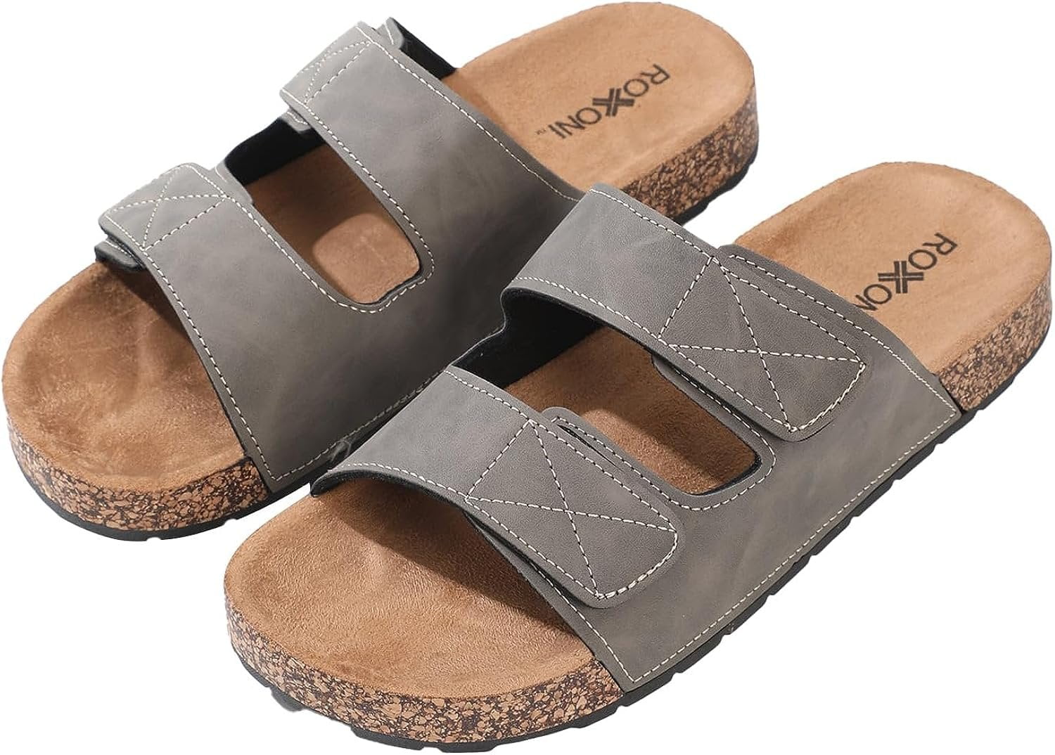 Roxoni Men's Dual Velco Straps Suede Covered Moulded Faux Cork Midsole ...