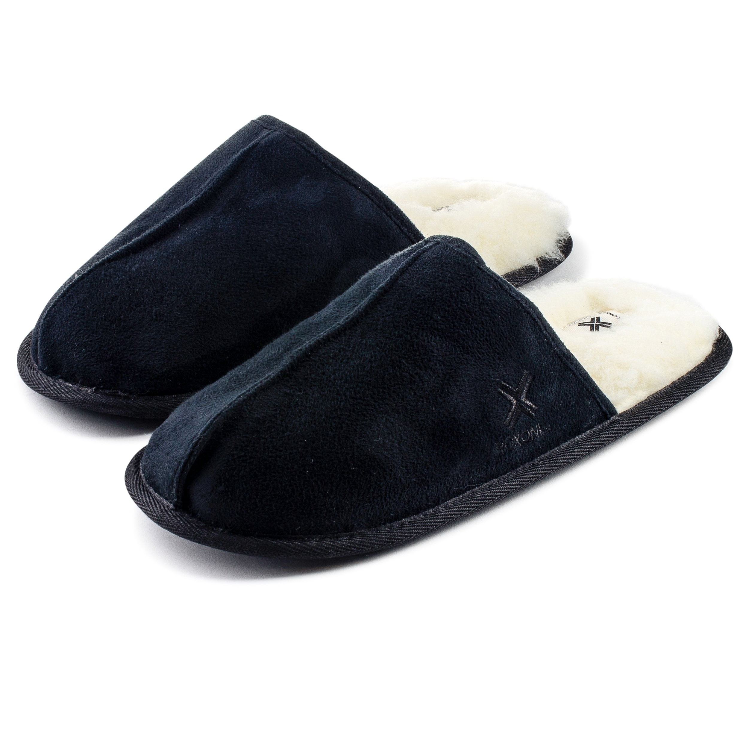 Roxoni Mens Winter Scuff Slippers, Faux Sheepskin Lined, Rubber Sole ...