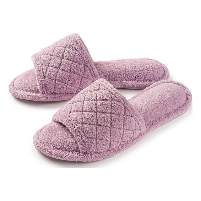 Roxoni Open Toe Spa Slippers for Women Microterry and Rubber Sole US ...
