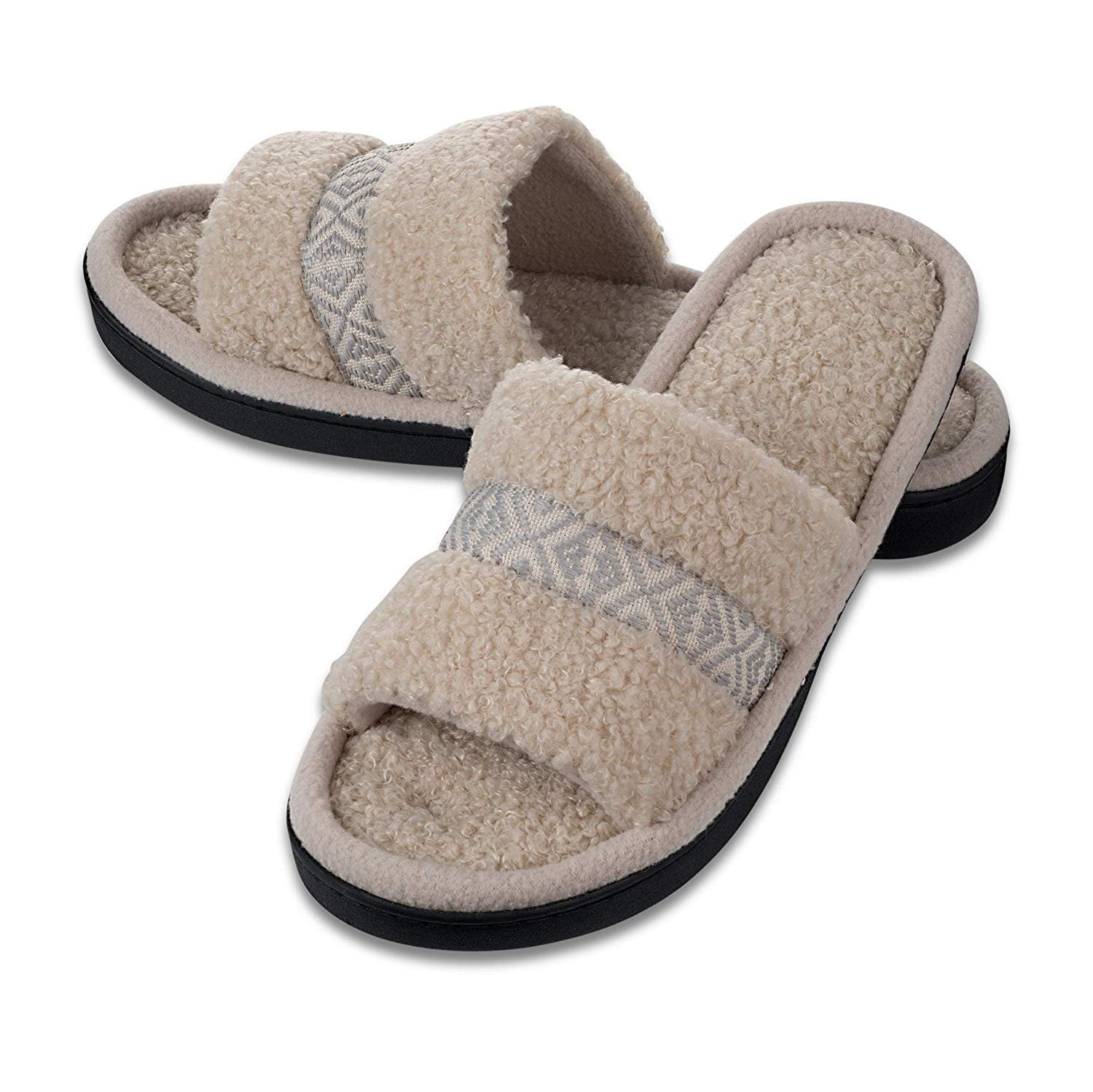 Roxoni Women Open Toe Terry Slippers Beige - Walmart.com