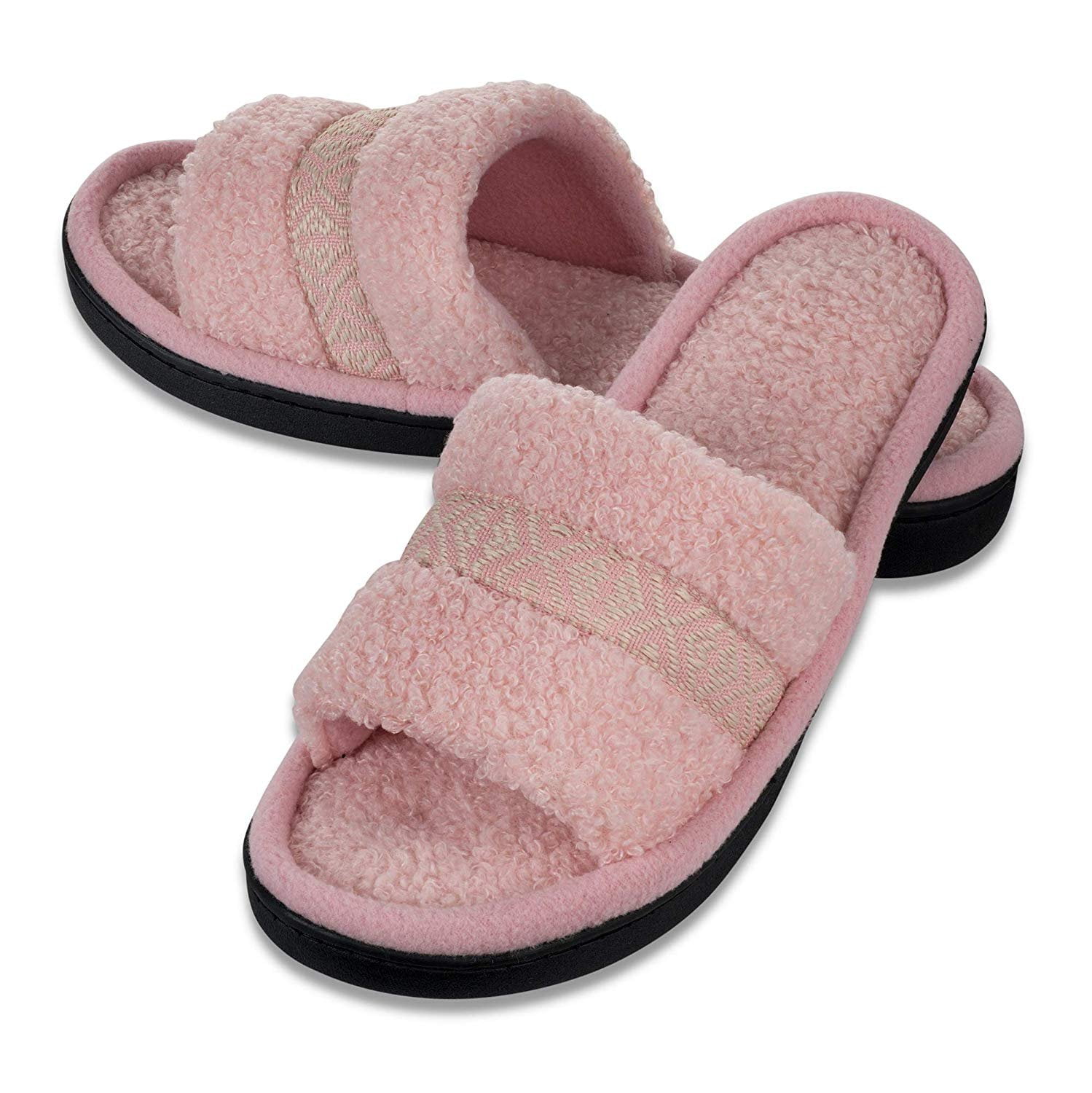 Roxoni Women Open Toe Terry Slippers Pink - Walmart.com