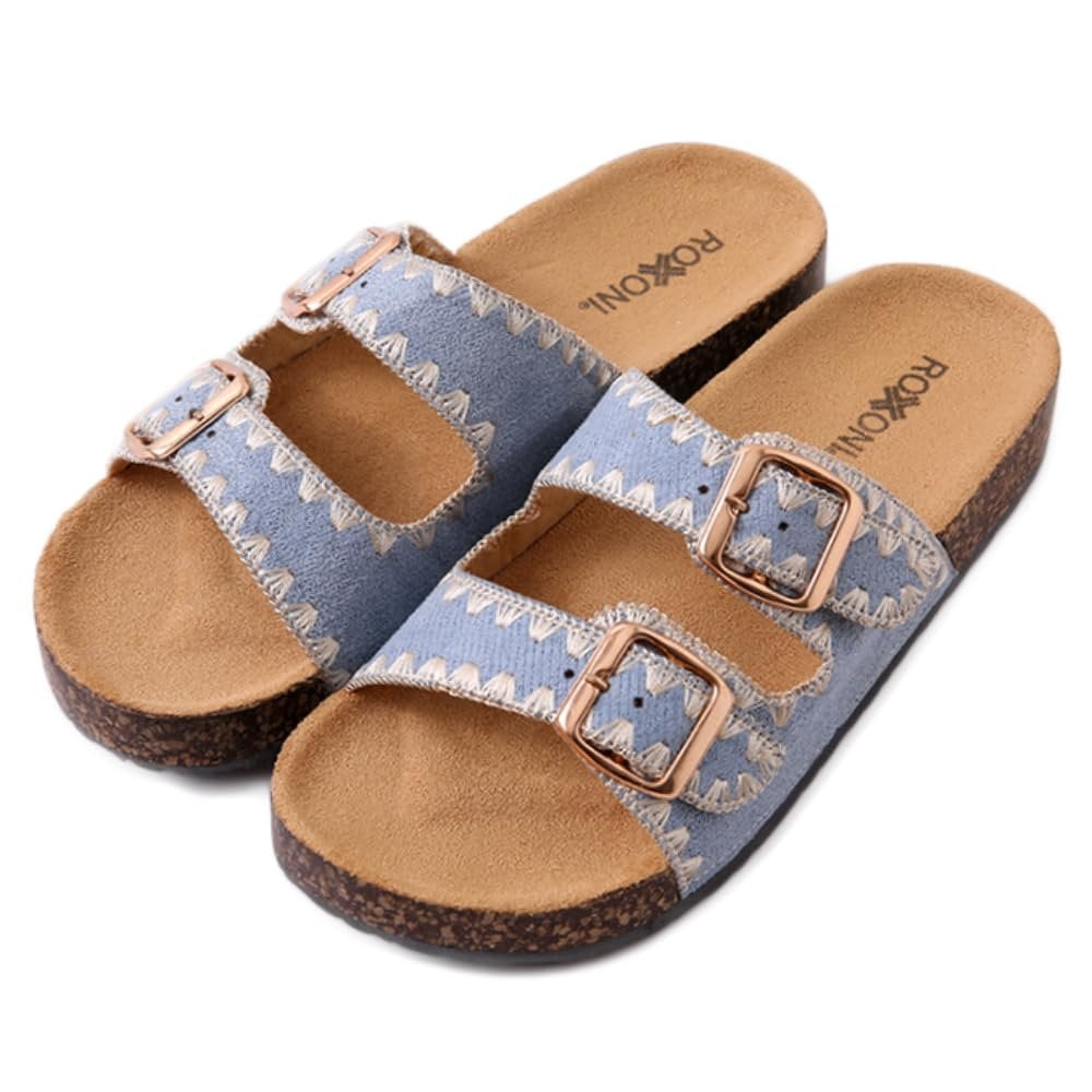 Roxoni Women's Fashion Cork Sole Double Buckle Indoor/Outdoor Sandal ...