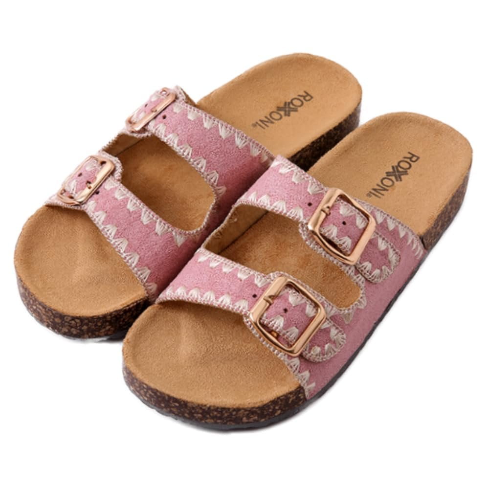 Roxoni Women's Fashion Cork Sole Double Buckle Indoor/Outdoor Sandal ...